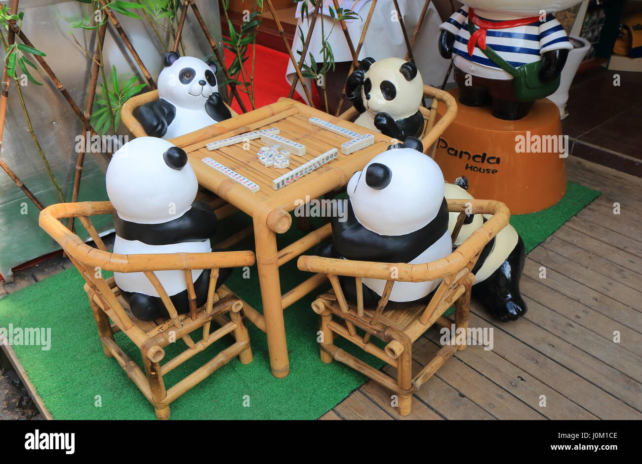 Pandas play mahjong display on West Street in Yangshou China Stock ...