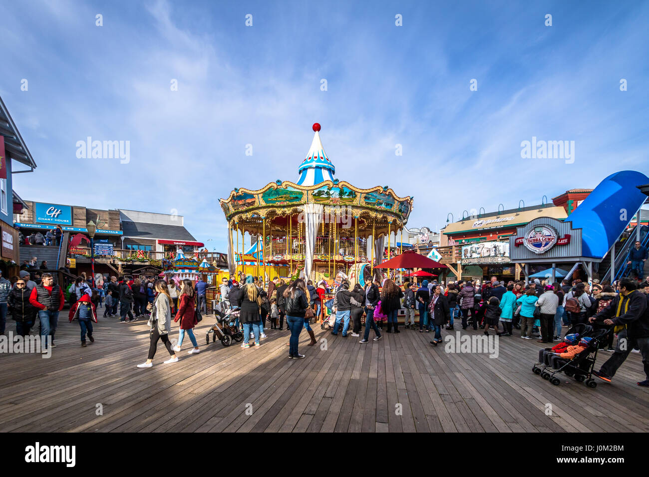Pier 39 stores and Carousel in Fishermans Wharf - San Francisco ...