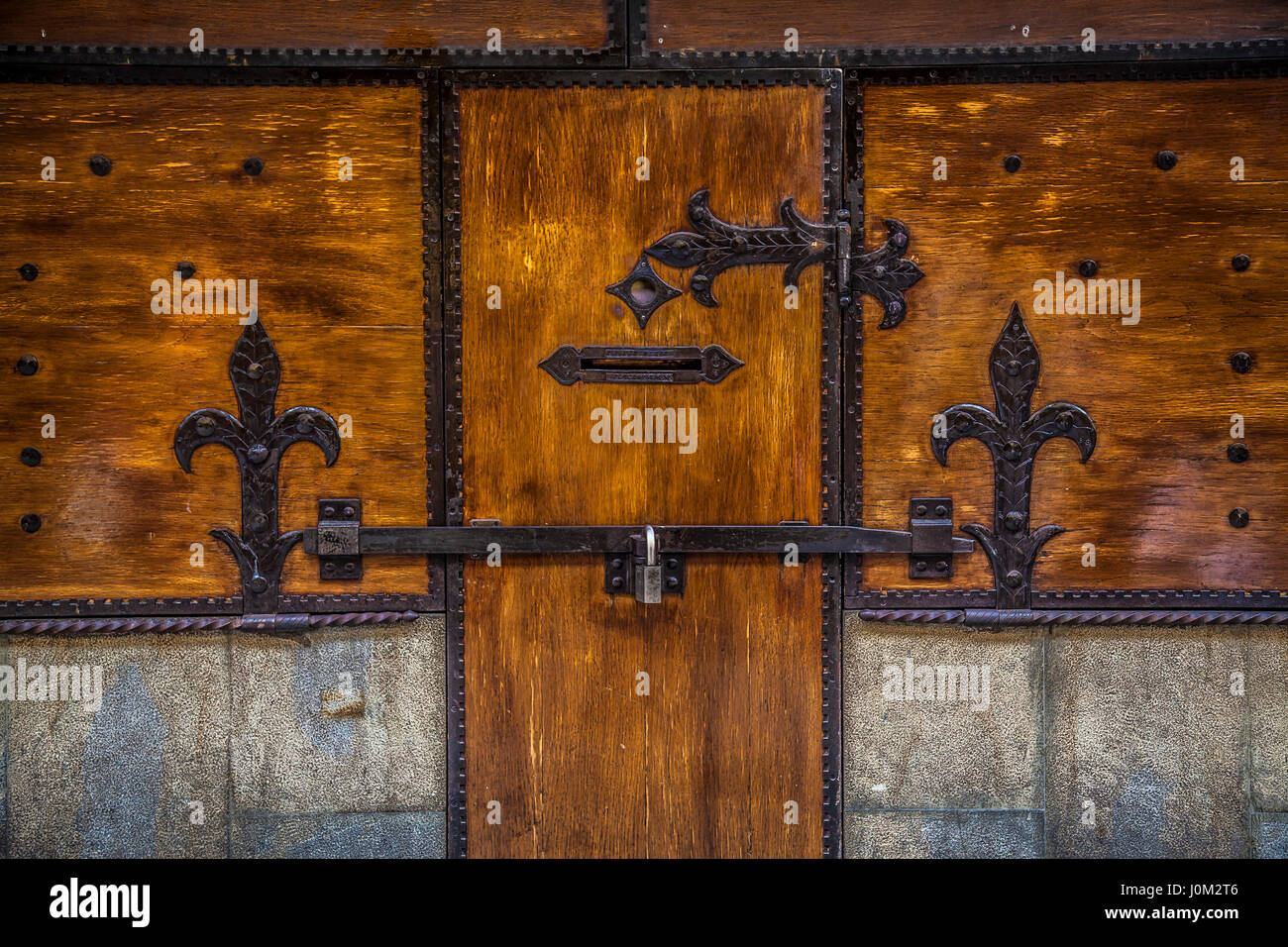 Italian style wood medioeval ancient door with lock and friezes Stock ...