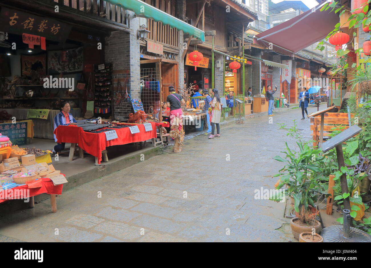 People visit Xingping historical village in Yangshou China. Xingping is ...