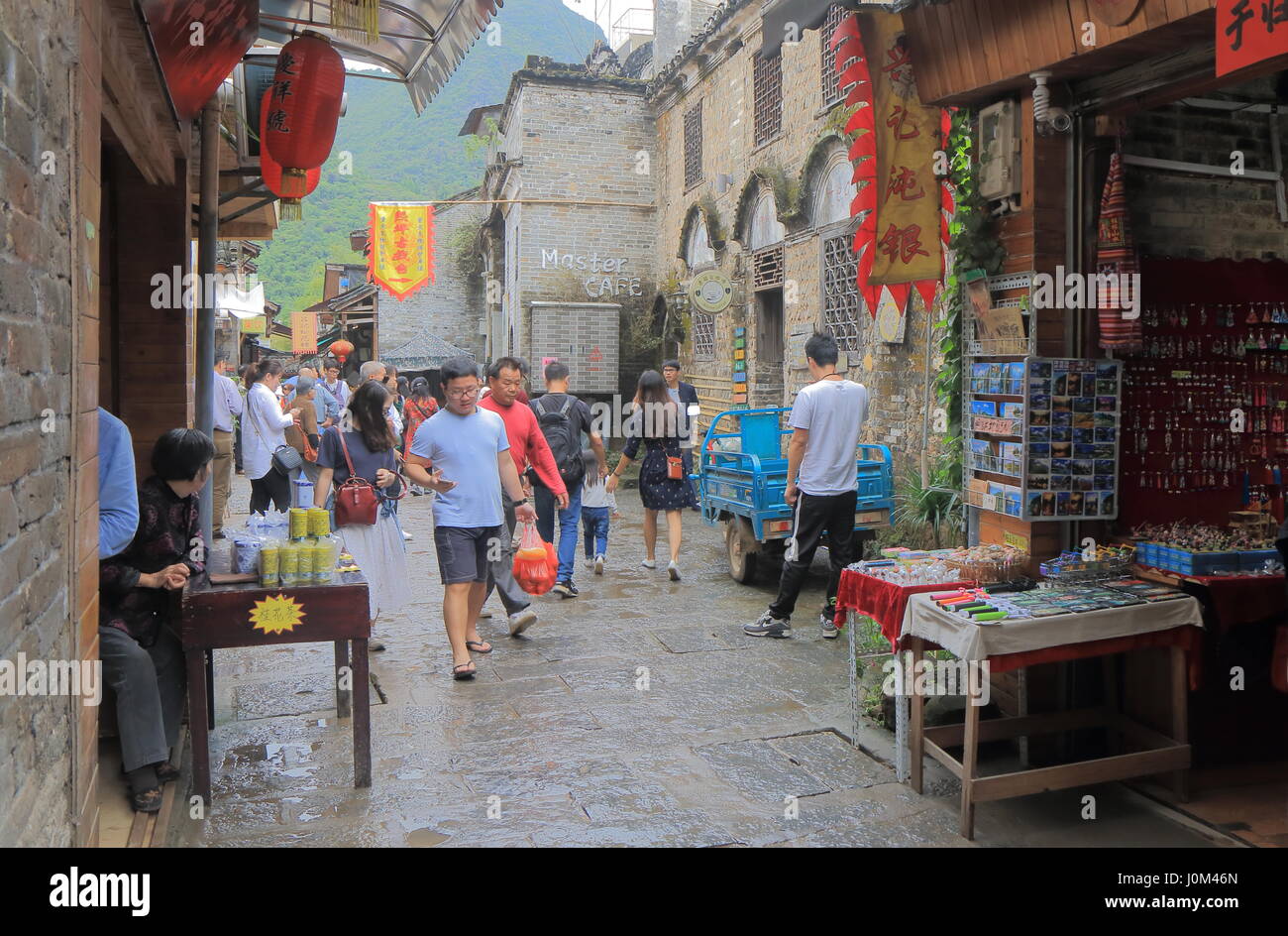 People visit Xingping historical village in Yangshou China. Xingping is ...