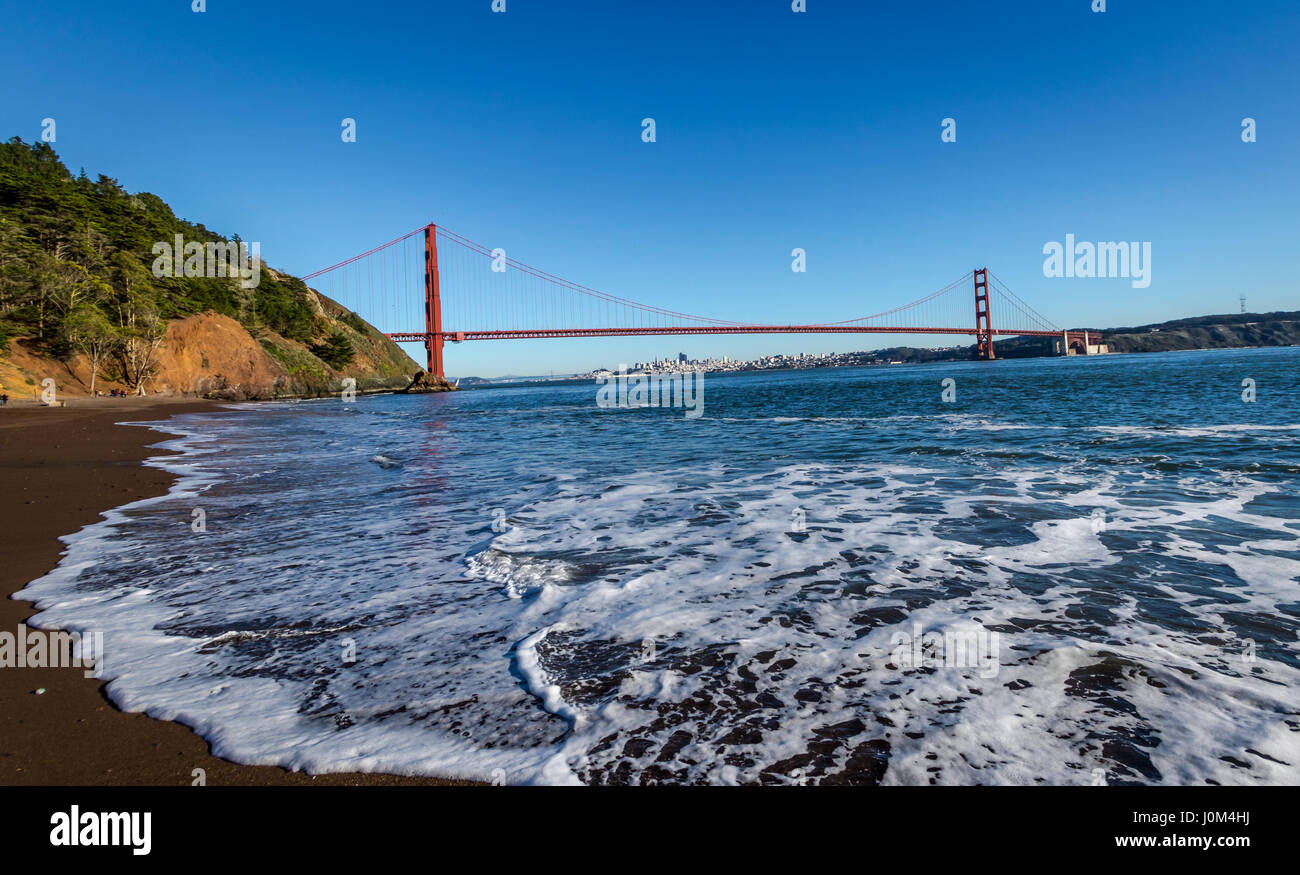 Beach view of Golden Gate Bridge and city Skyline - San Francisco ...