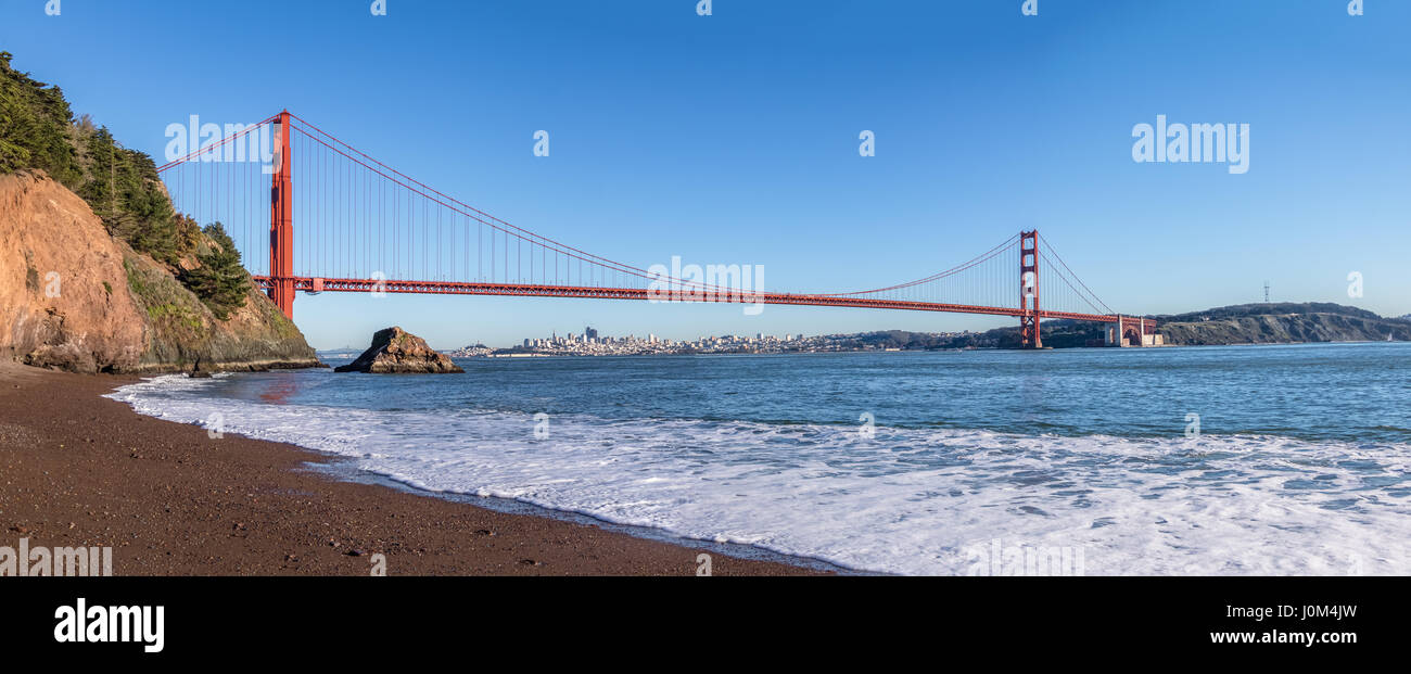 Panoramic beach view of Golden Gate Bridge and city Skyline - San ...
