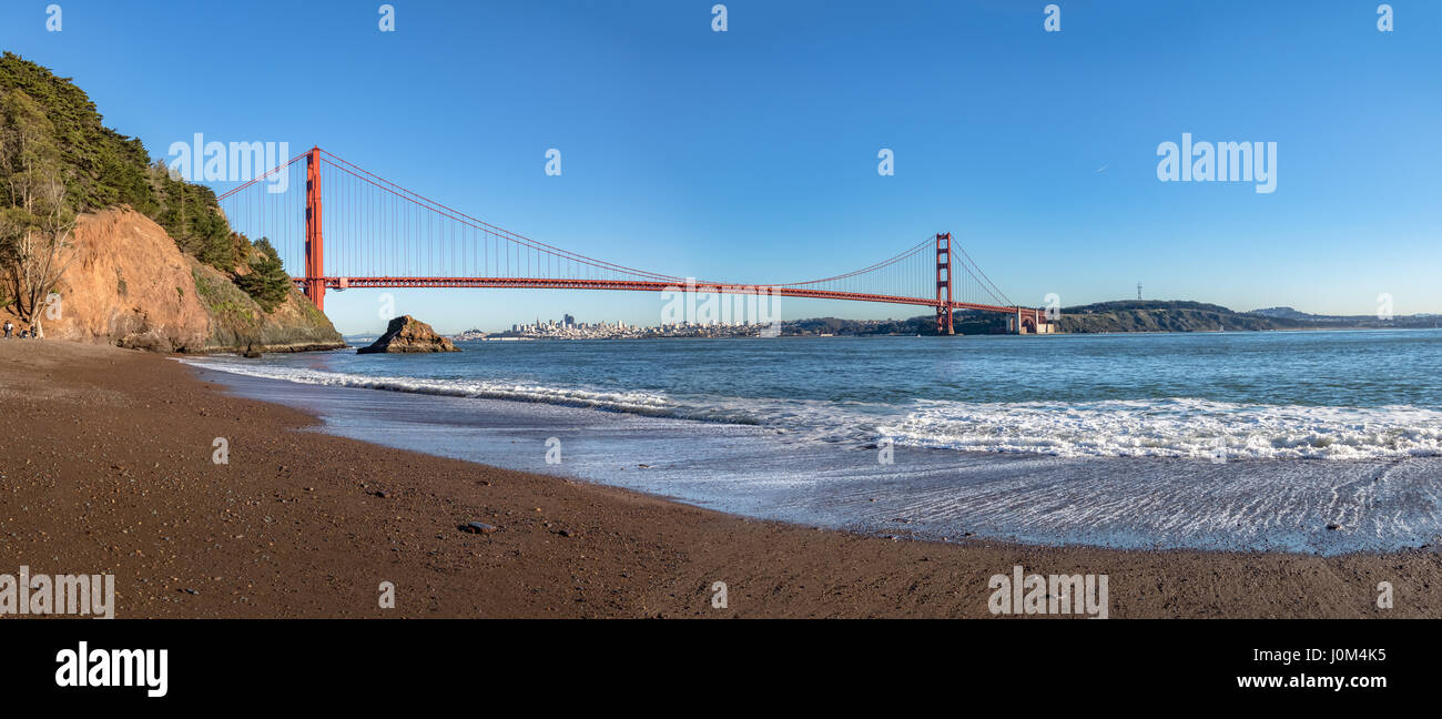 Panoramic beach view of Golden Gate Bridge and city Skyline - San ...