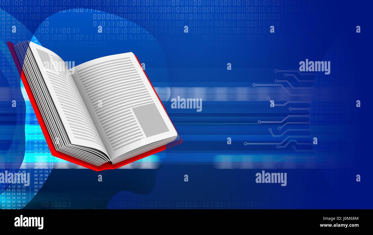 abstract 3d digital background with opened book and head silhouette ...