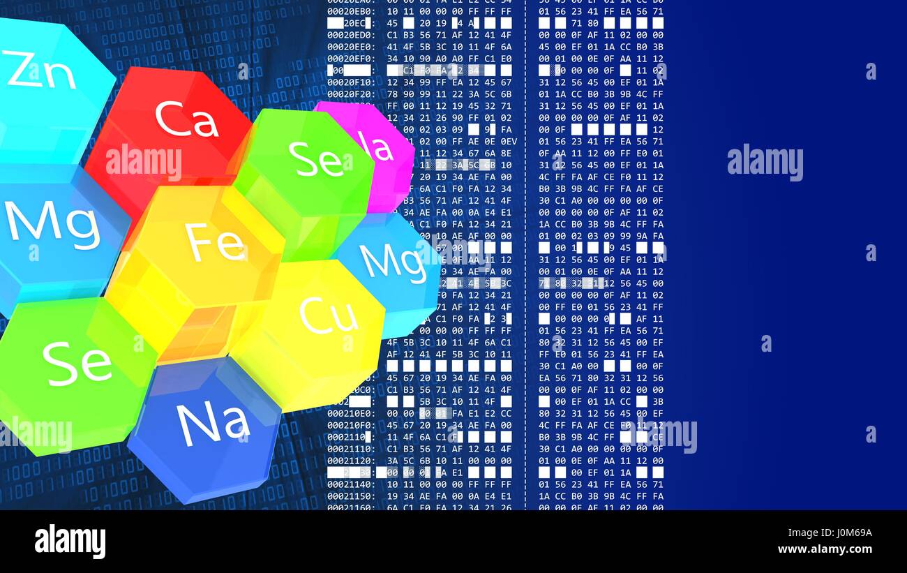 abstract 3d binary background with microelements and hexadecimal code ...