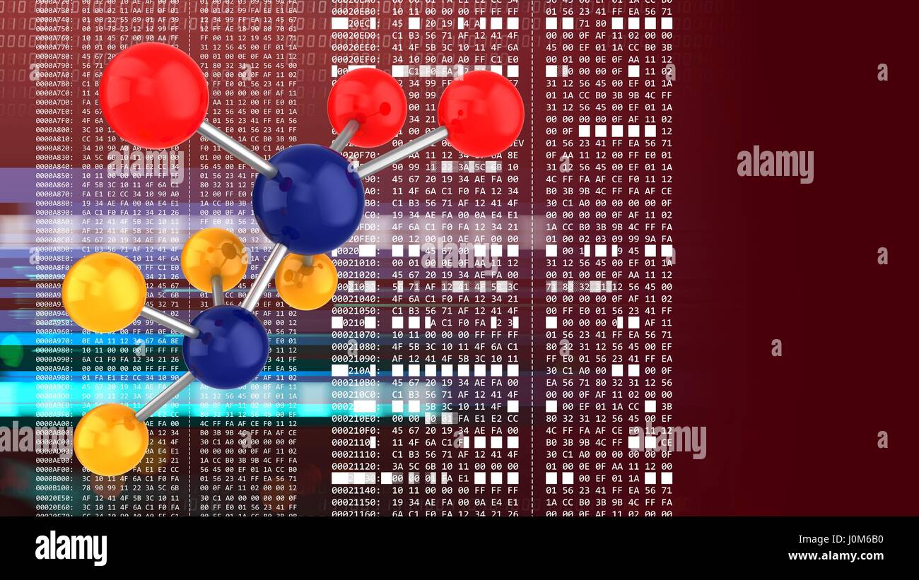 abstract 3d red background with molecule and hexadecimal code Stock ...