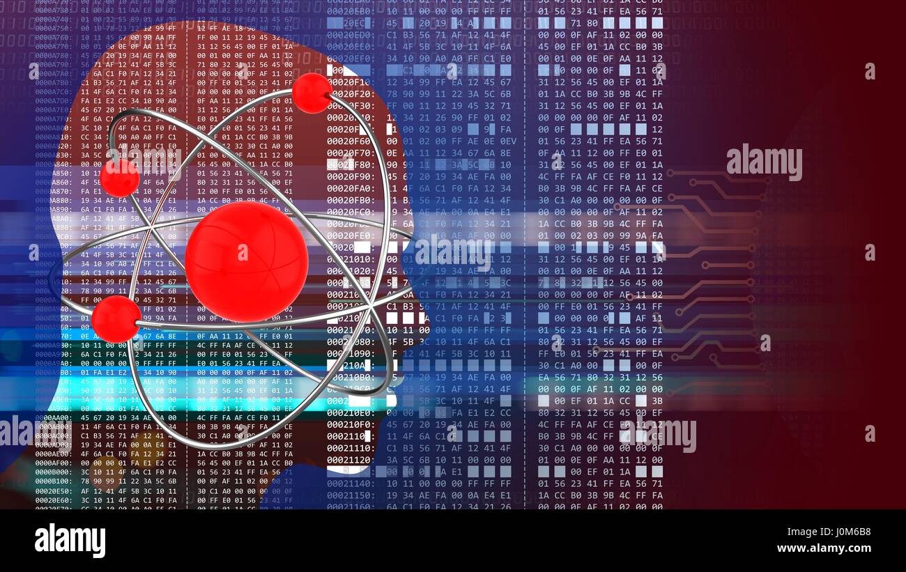 abstract 3d red background with atom head silhouette and hexadecimal ...