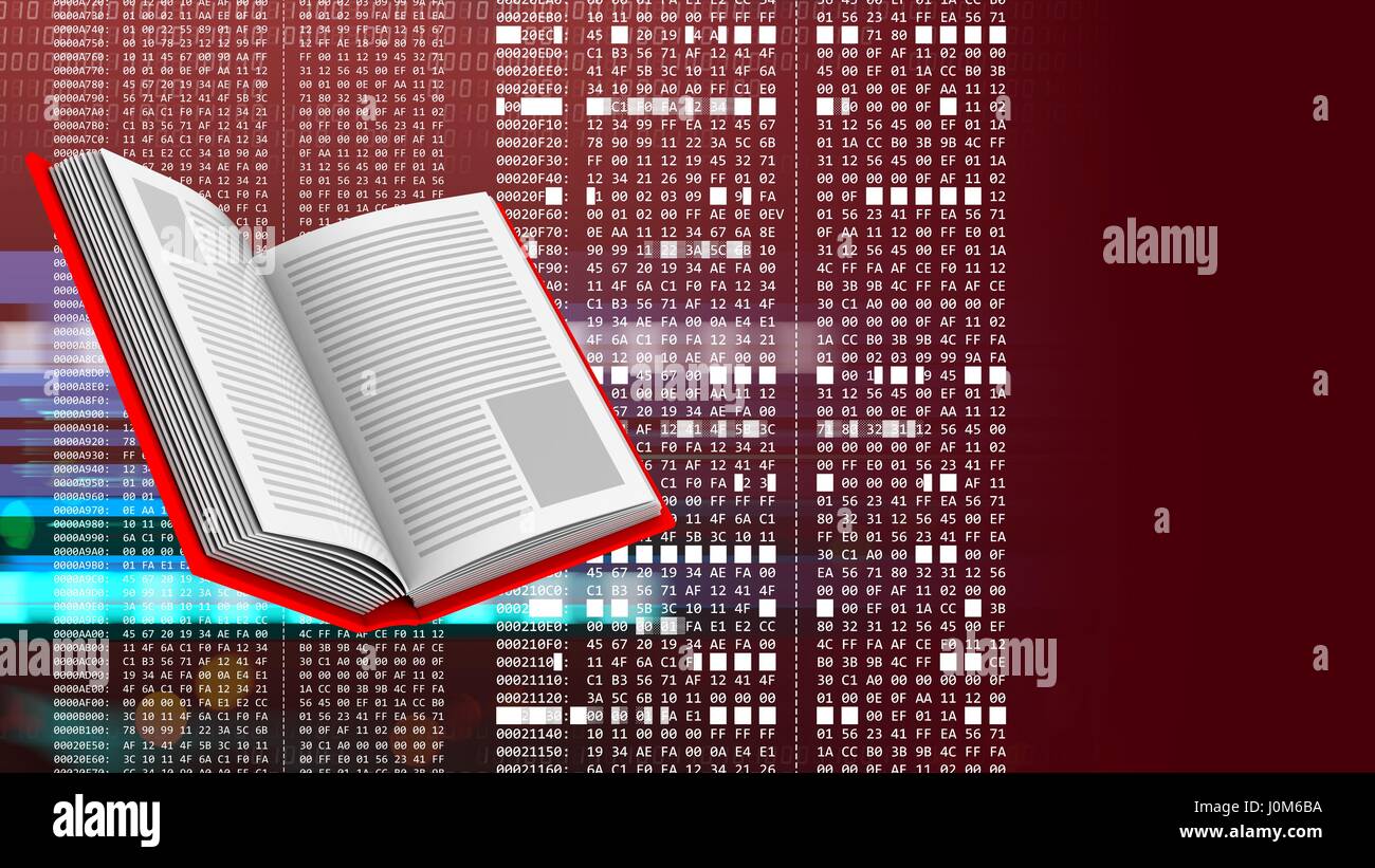 abstract 3d red background with opened book and hexadecimal code Stock ...