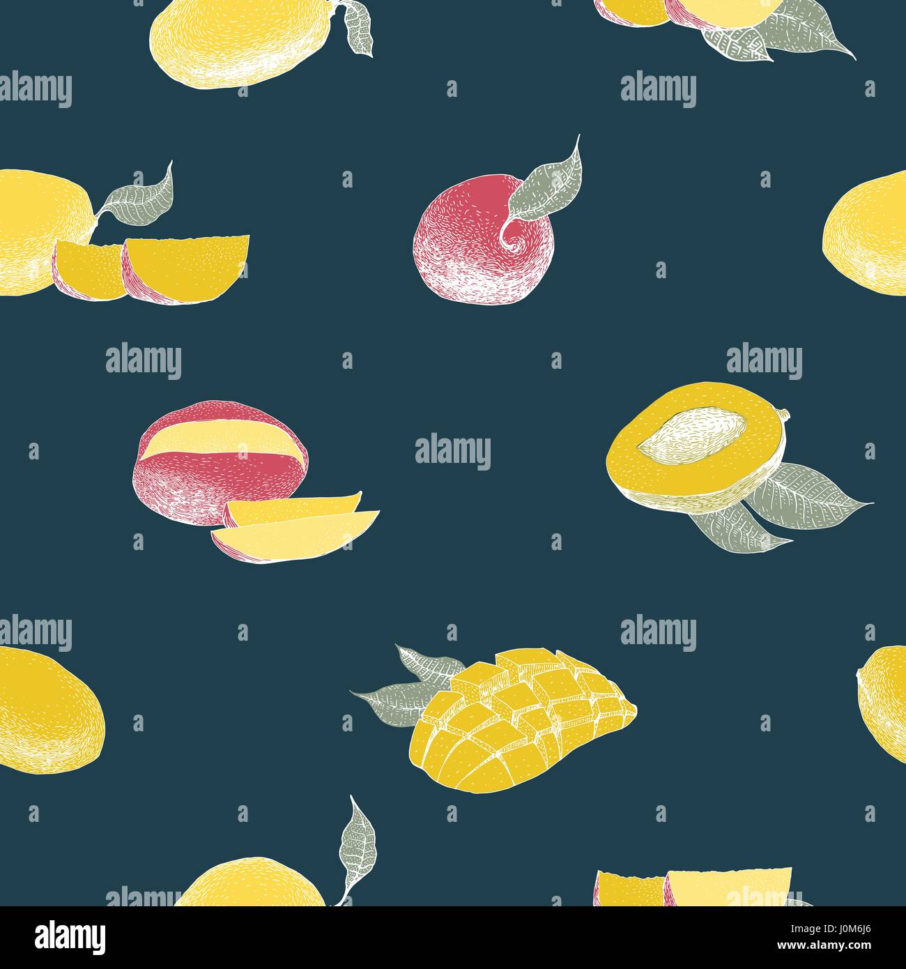 Mango tree vintage seamless pattern. Botanical mango fruit background ...