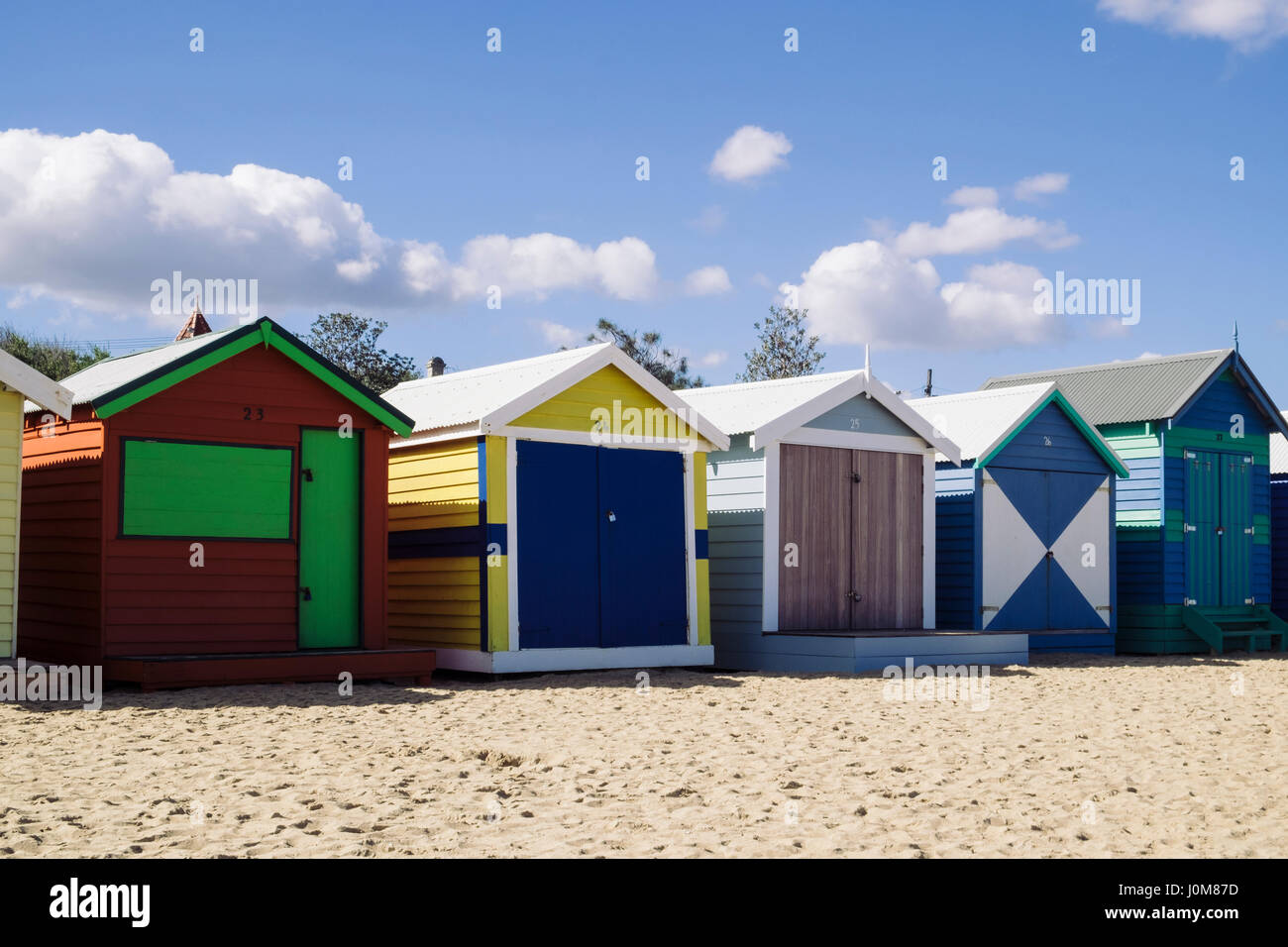 Painted bathing boxes at Middle Brighton beach, Melbourne, Australia ...