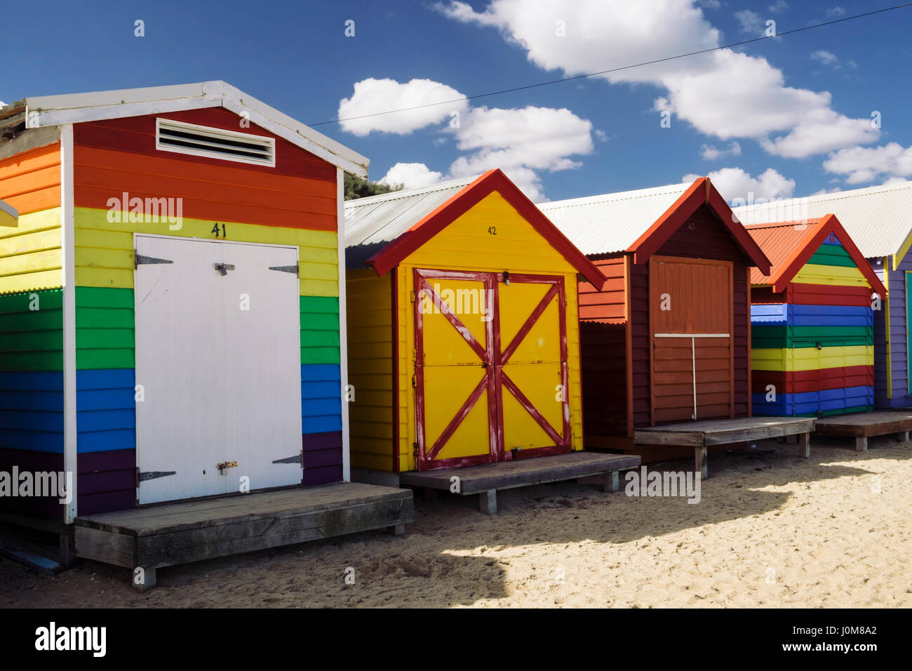 Painted bathing boxes at Middle Brighton beach, Melbourne, Australia ...