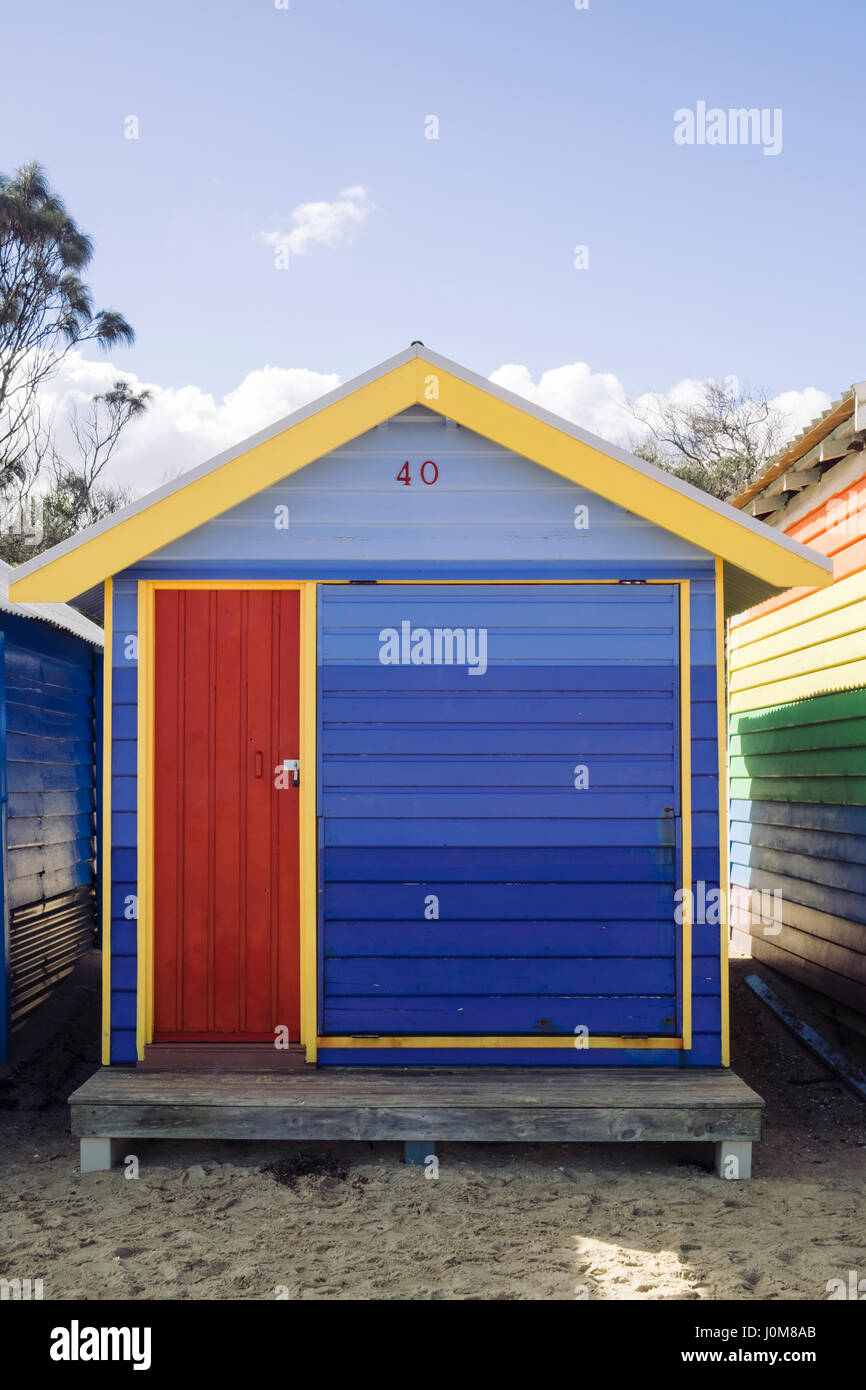 Painted bathing boxes at Middle Brighton beach, Melbourne, Australia ...