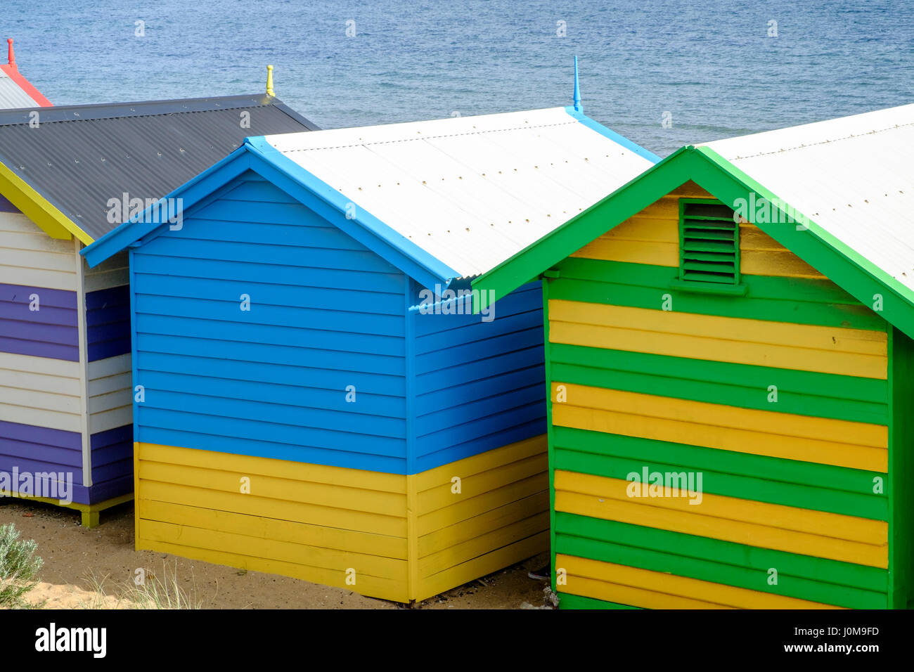 Painted bathing boxes at Middle Brighton beach, Melbourne, Australia ...