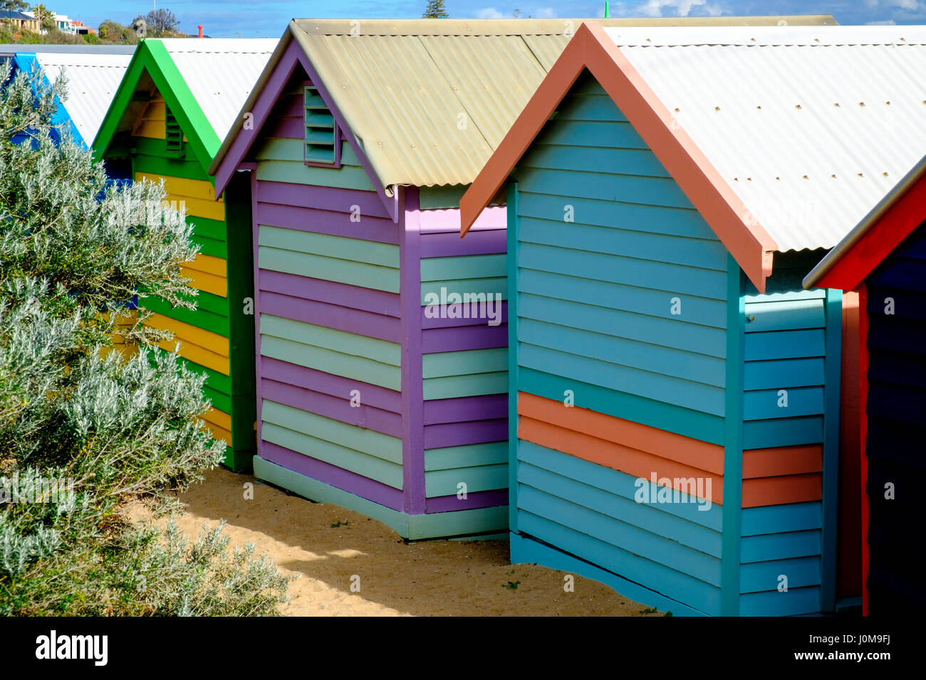 Painted bathing boxes at Middle Brighton beach, Melbourne, Australia ...