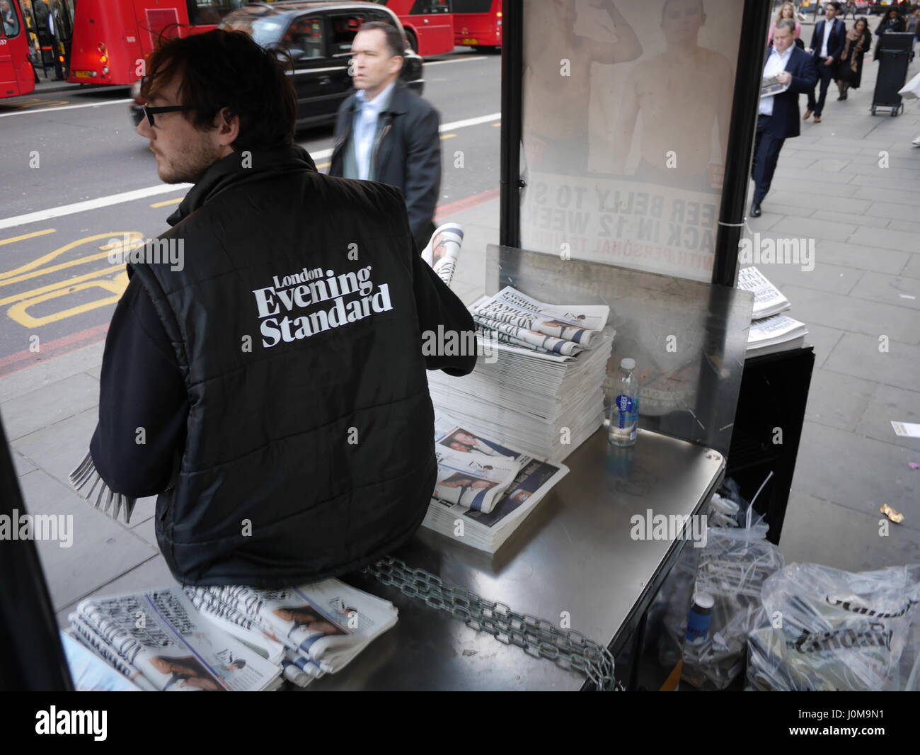 Evening Standard distributor, Liverpool street, London Stock Photo - Alamy