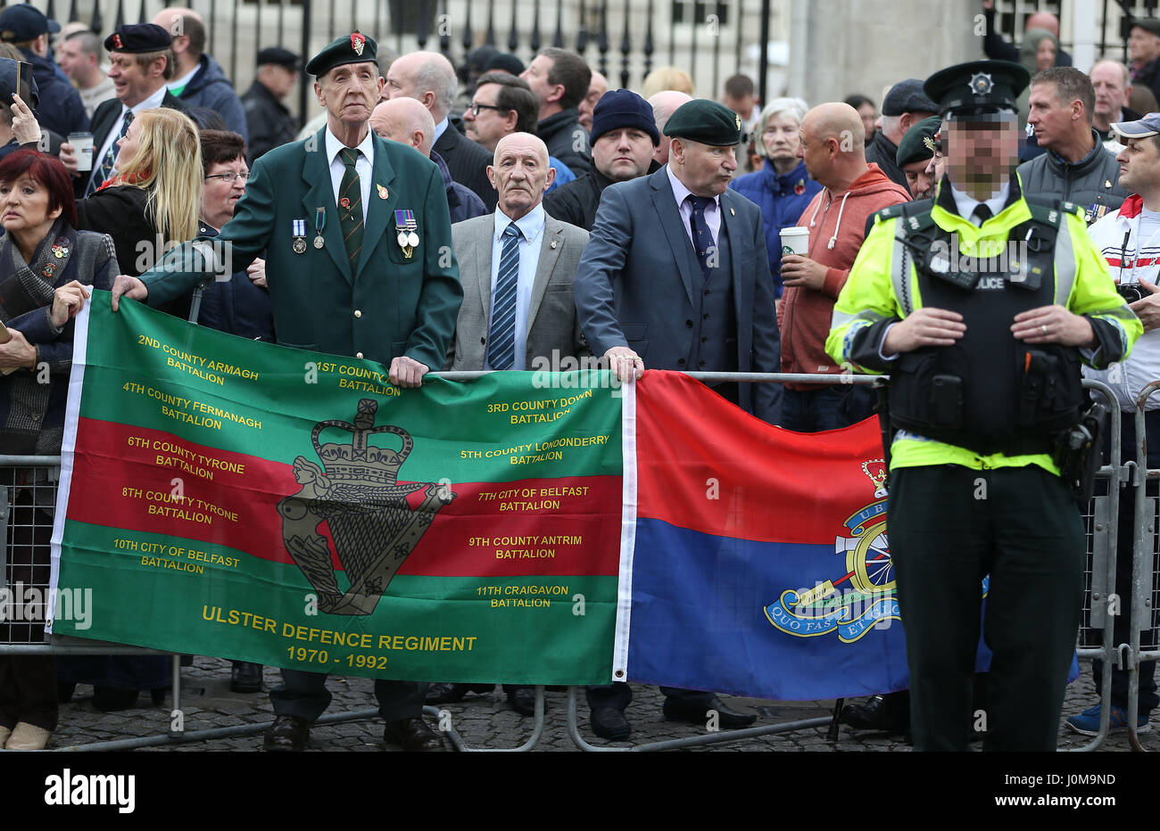 Protesters at a military veterans' rally at City Hall, Belfast ...