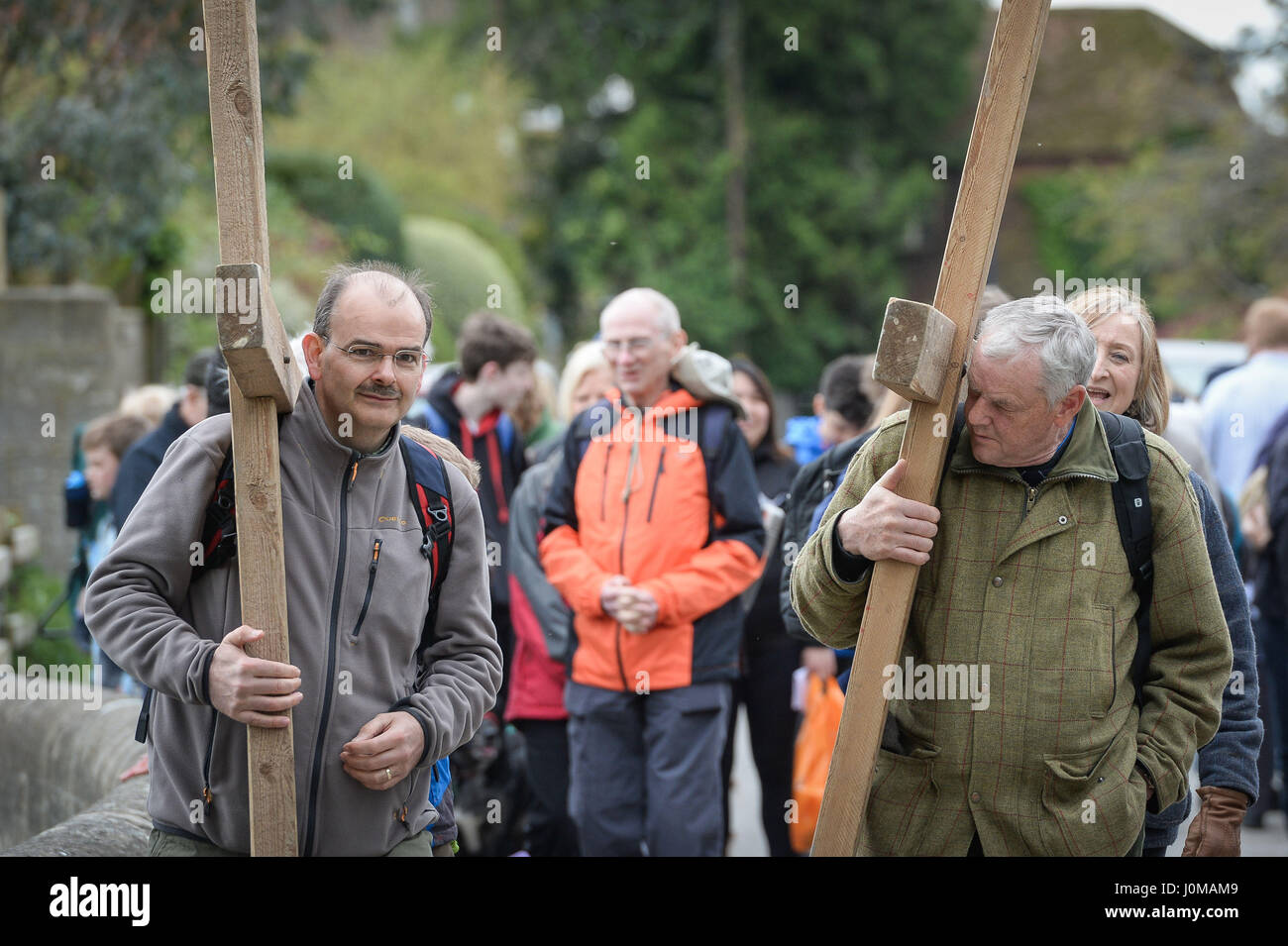 Congregation members from churches in Devizes, Wiltshire, carry crosses ...