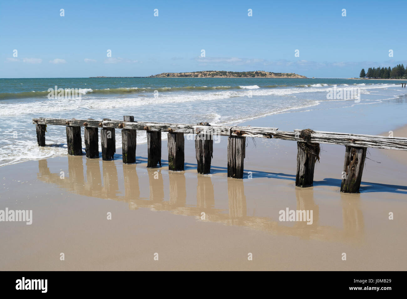 Wooden groyne used to prevent sand erosion at Victor Harbor, Fleurieu ...