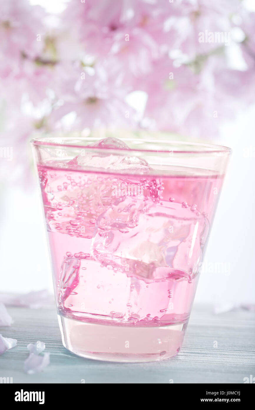 Pink lemonade with pink flowers Stock Photo - Alamy