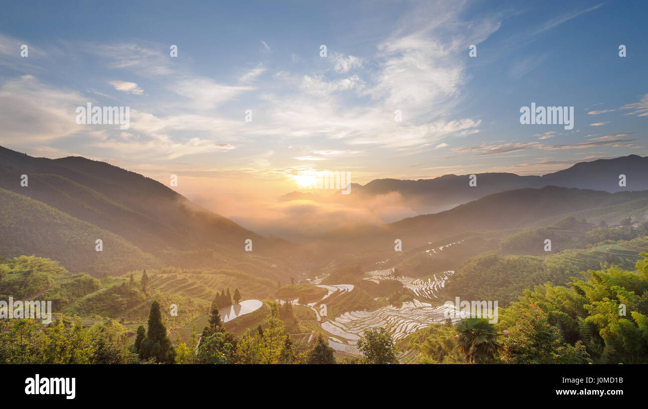 Sunrise in mountain terrace Stock Photo - Alamy