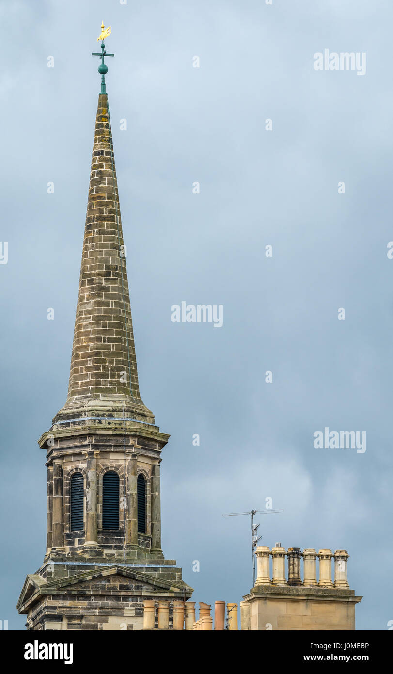 View of Haddington Town Hall spire with chimney pots skyline ...