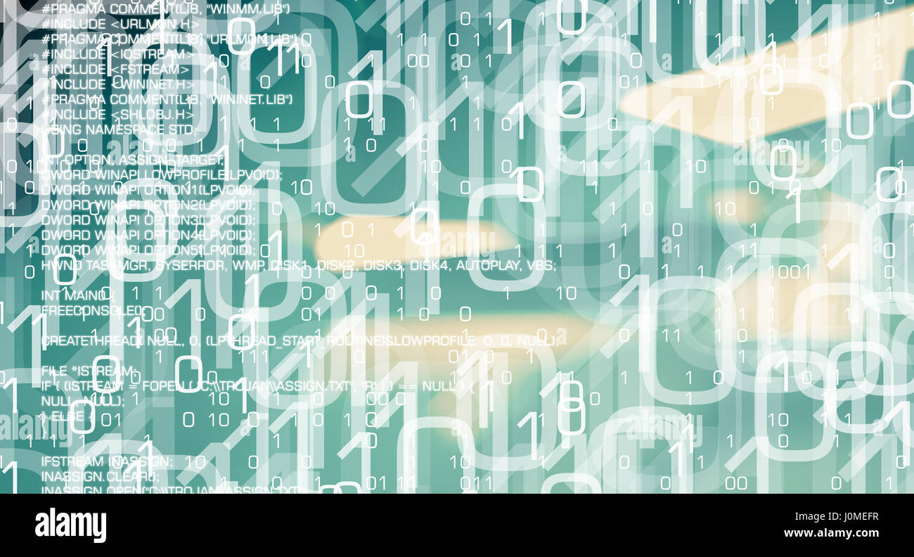 Computer bug trojan virus and binary code, cyber attack background ...