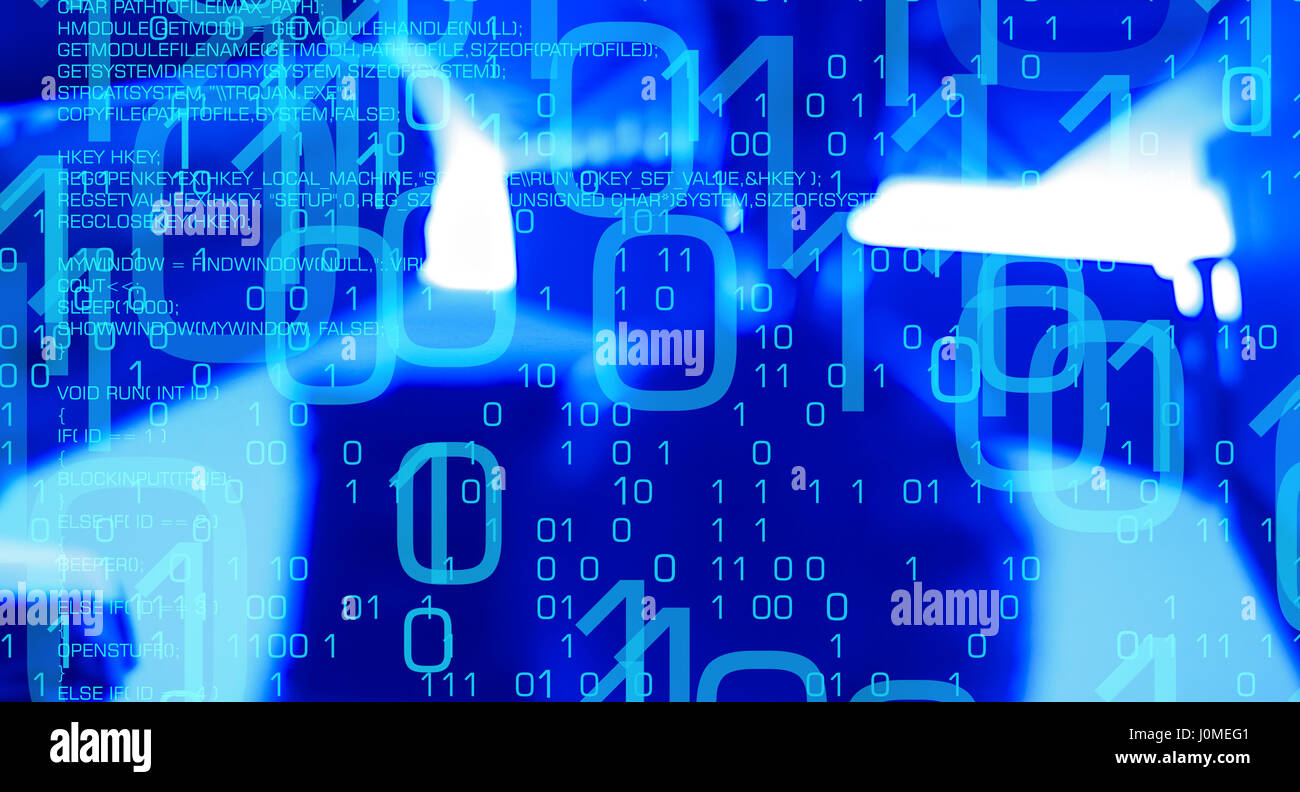 Hacker cyber attacks, cybercrime blue background Stock Photo - Alamy