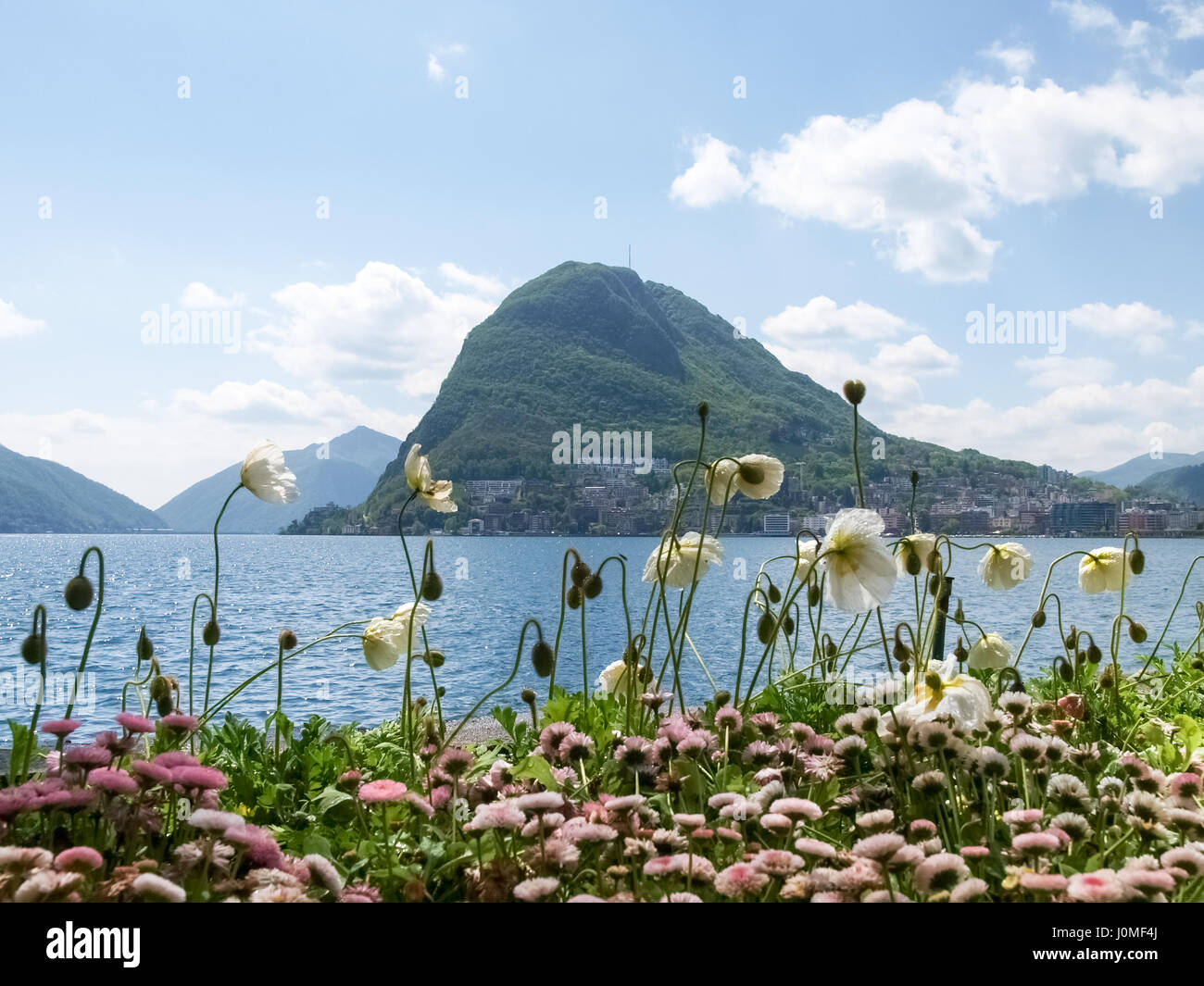 Lugano, Switzerland: panoramic view of the Gulf of Lugano from ciani ...
