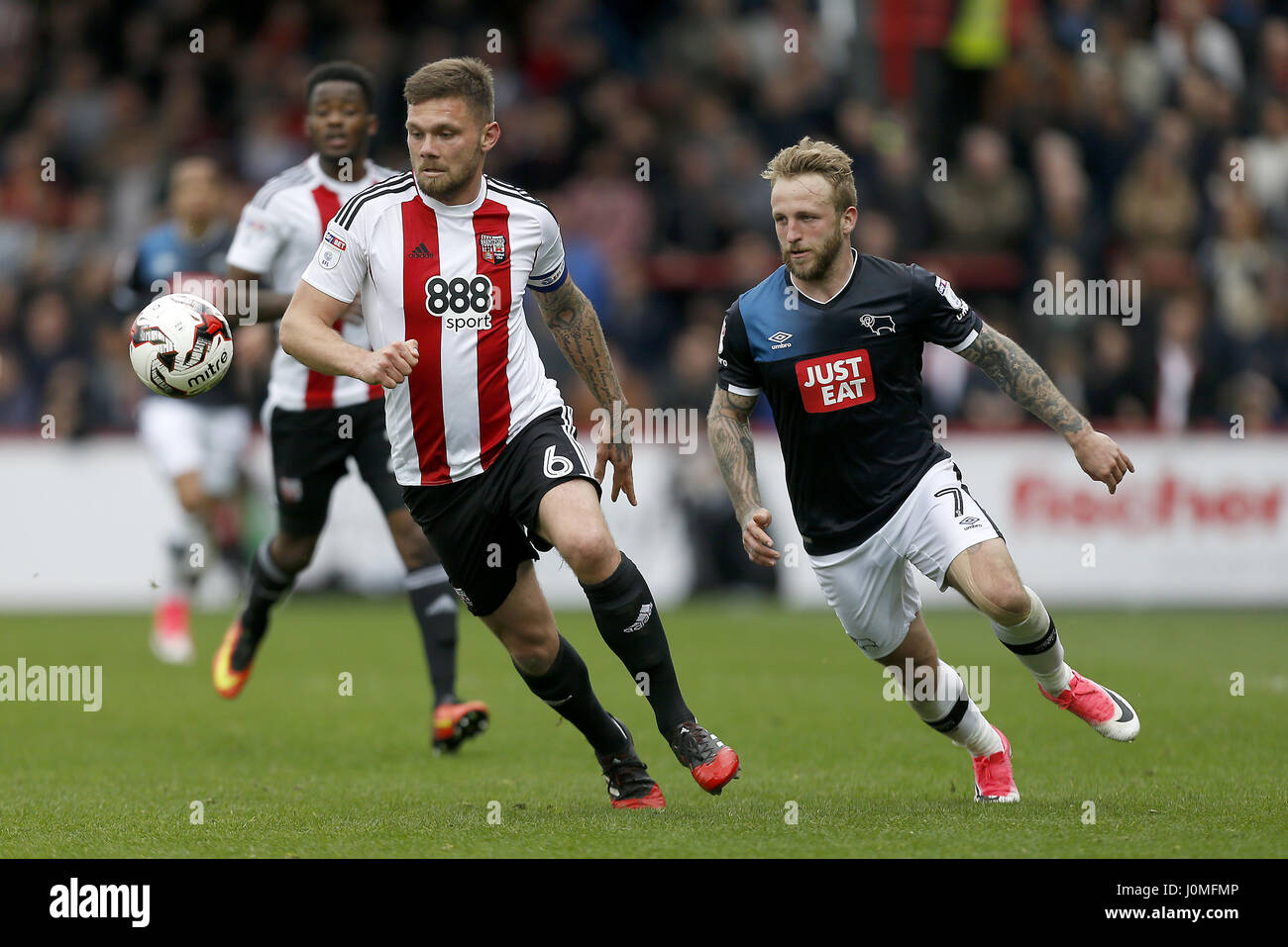 Brentford's Harlee Dean (left) and Derby County's Johnny Russell (right ...