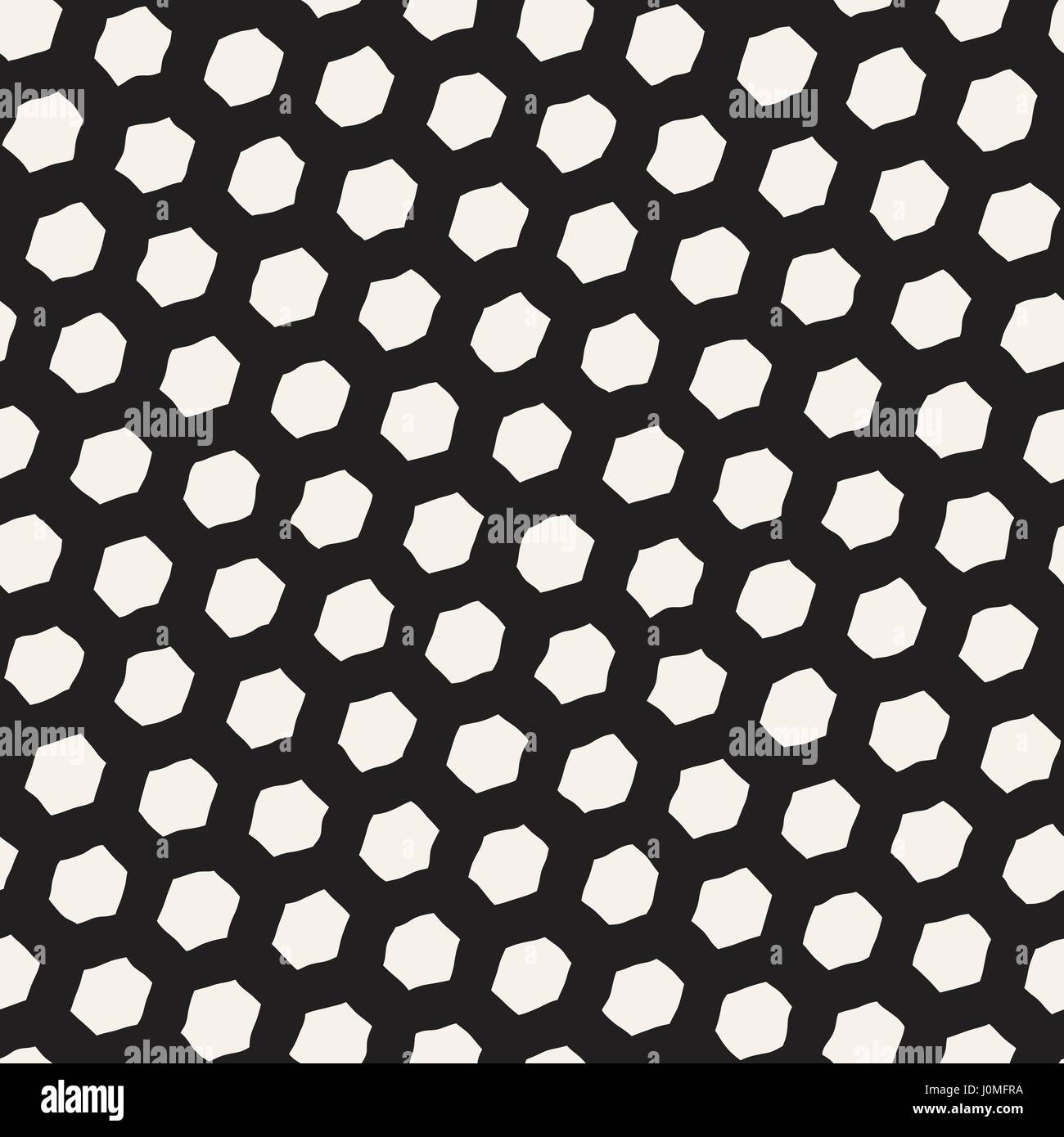 Seamless black and white pattern with hexagon lattice. Creative monochrome hand drawn honeycomb ...