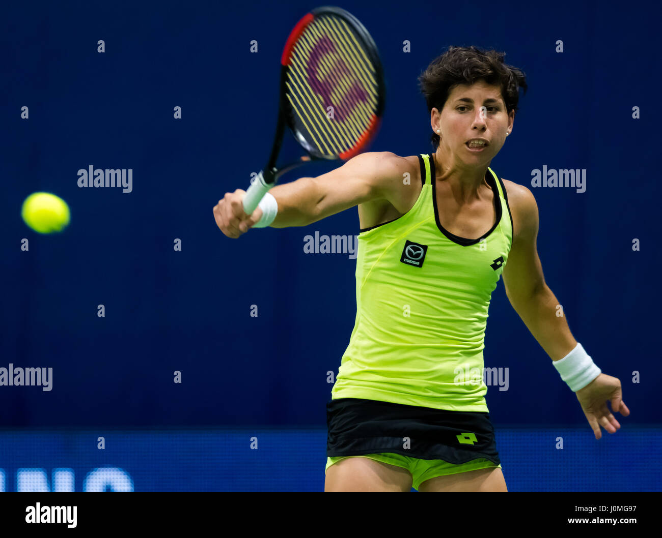 BIEL, SWITZERLAND - APRIL 13 : Carla Suarez Navarro in action at the ...