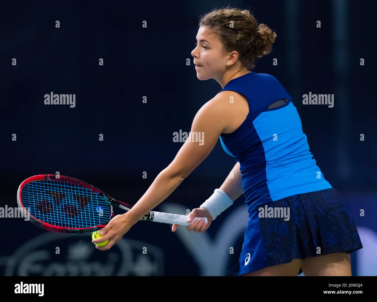 BIEL, SWITZERLAND - APRIL 10 : Jasmine Paolini in action at the 2017 ...
