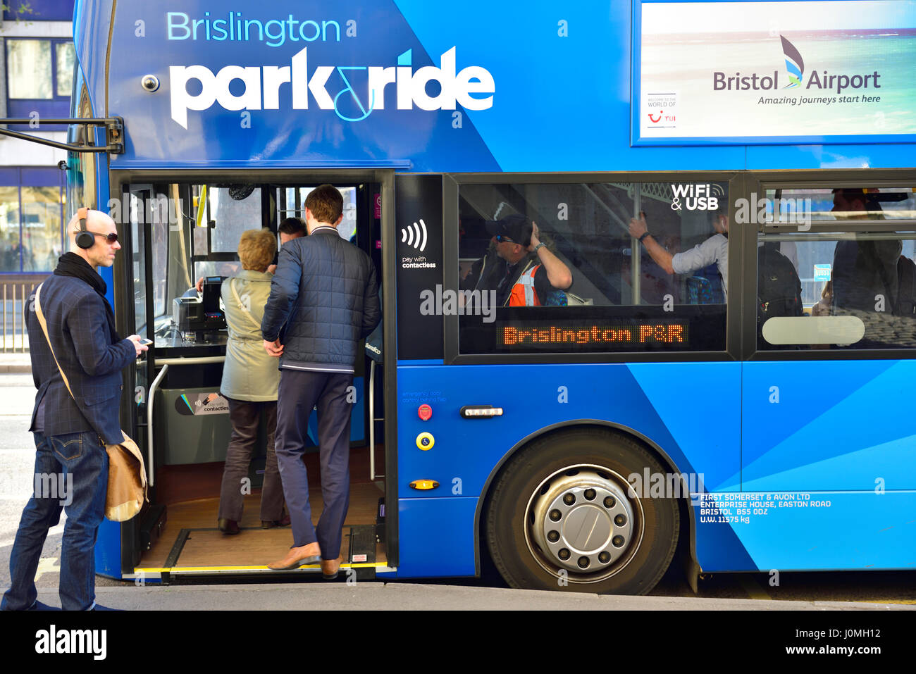 People getting on park and ride bus, Bristol, UK Stock Photo - Alamy