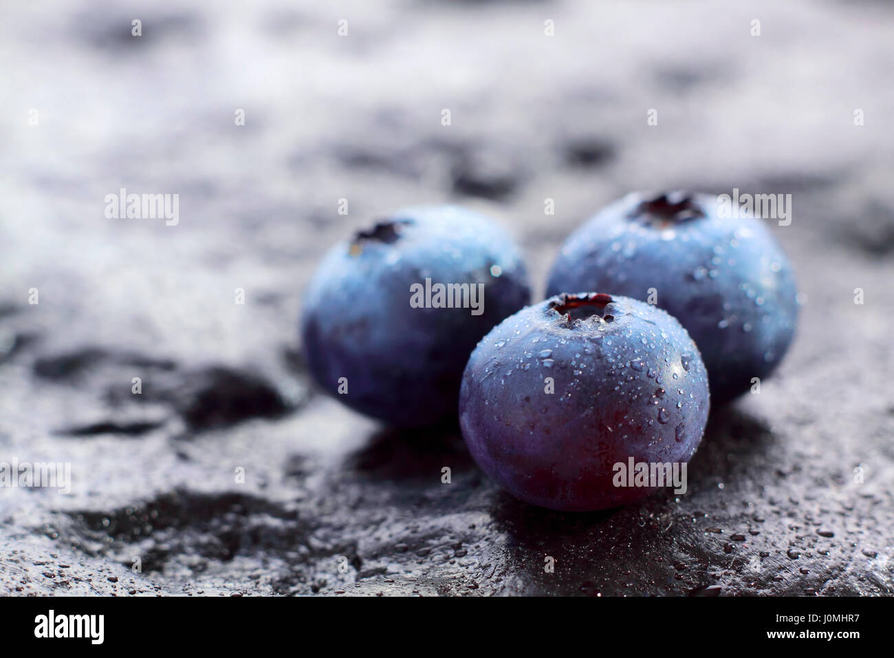 Blueberry (Northern Highbush Blueberry) fruits on dark painted stone ...