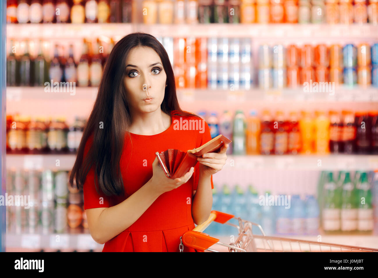 Funny Customer Checking Her Wallet in a Department Store Stock Photo ...