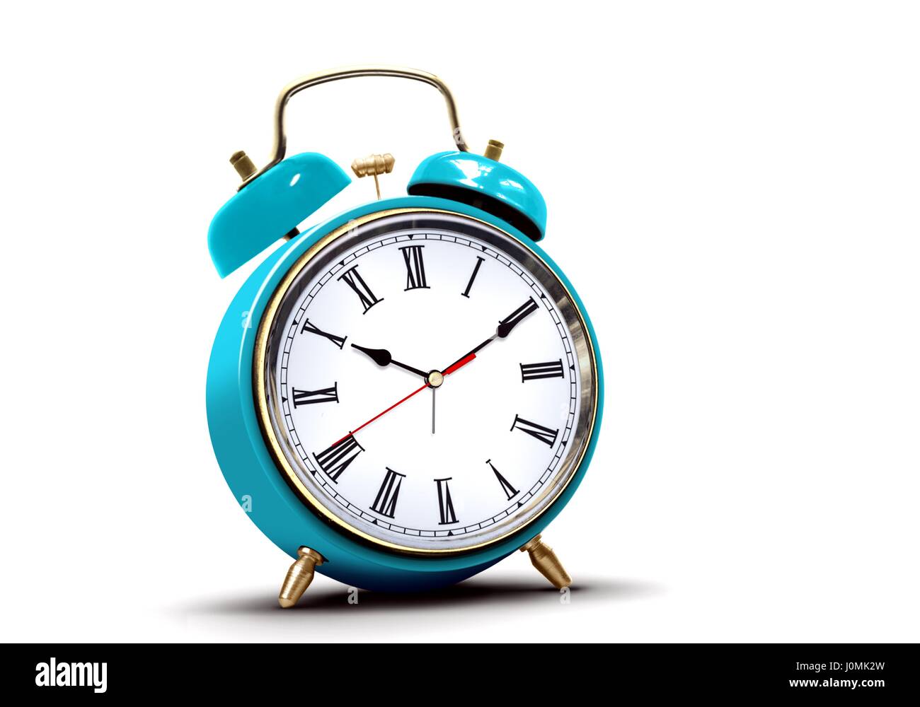 Alarm clock with roman numbers on white background Stock Photo - Alamy
