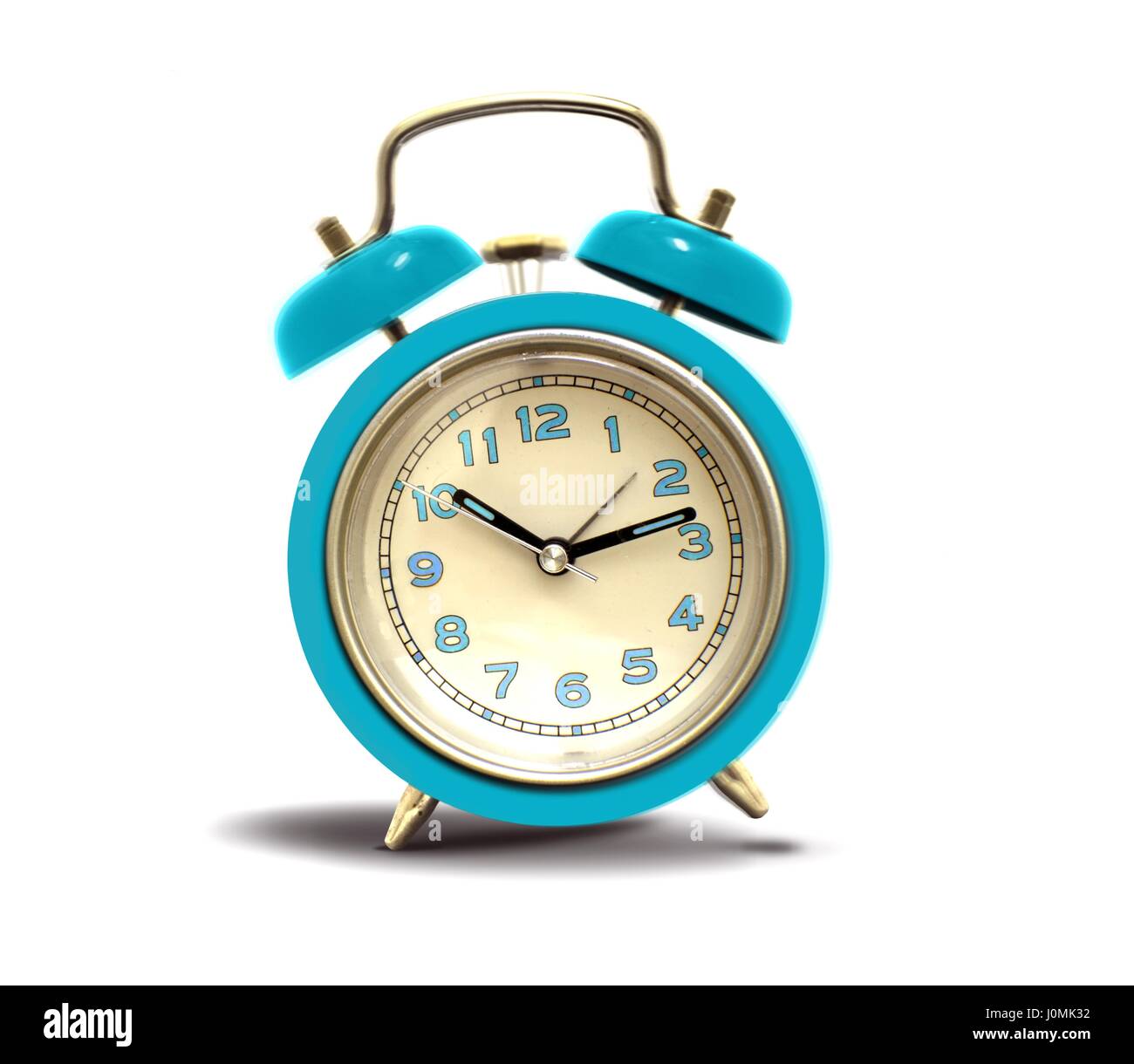 Blue alarm clock ringing Stock Photo - Alamy
