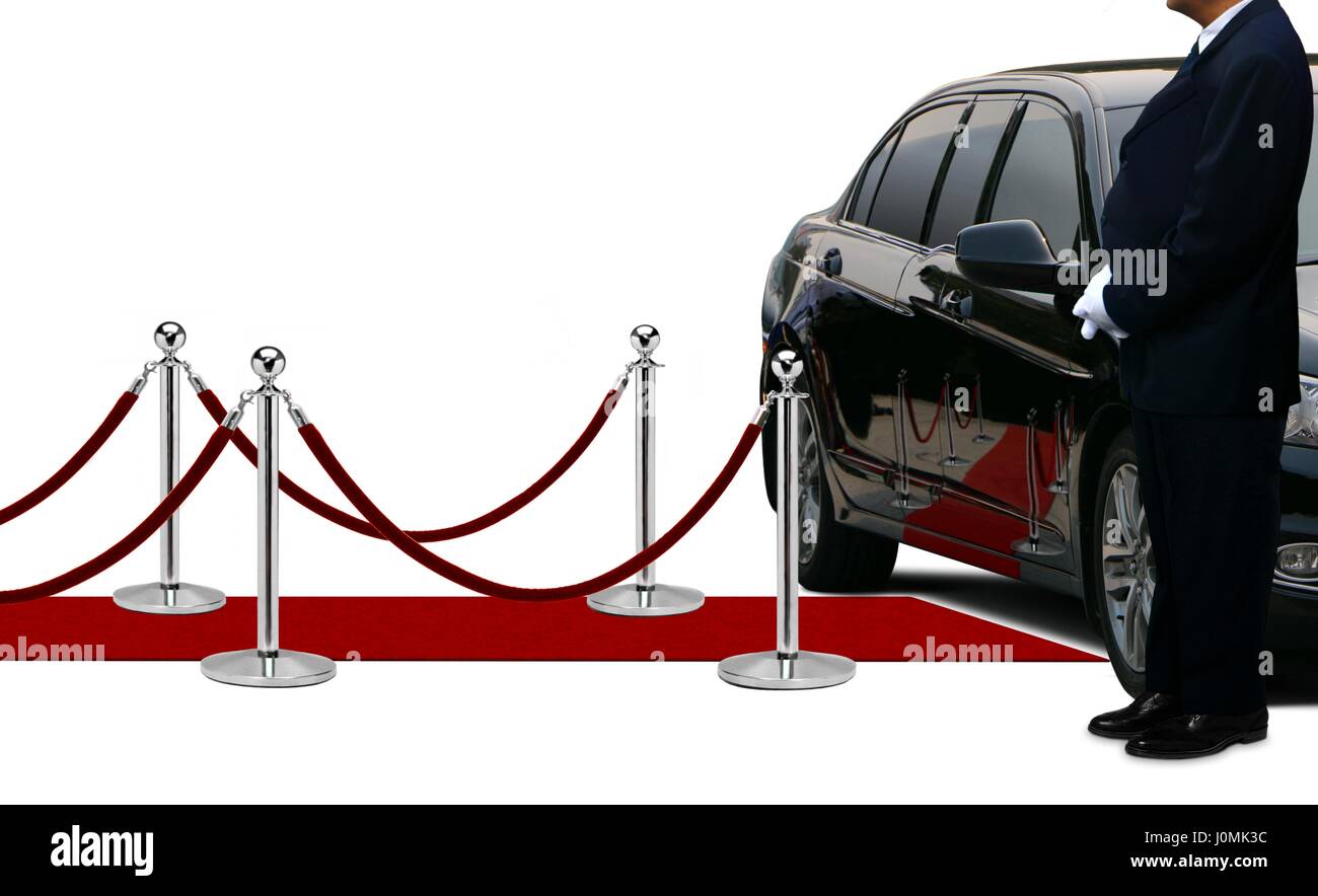 Driver waiting and standing next to the limousine Stock Photo - Alamy