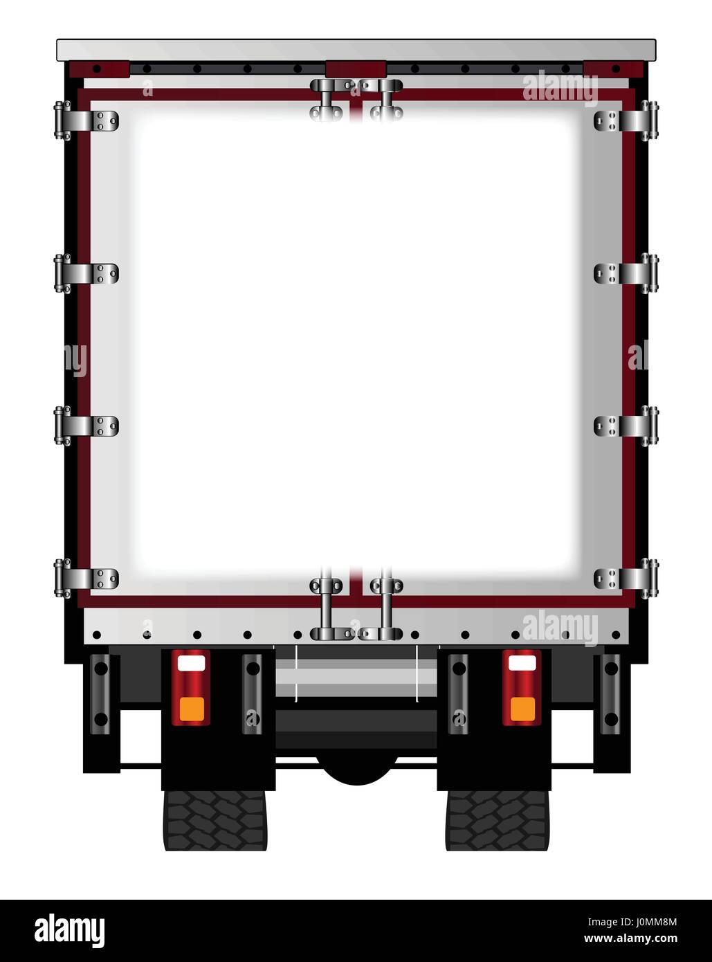 The rear end of a large lorry over a white background with copy space ...