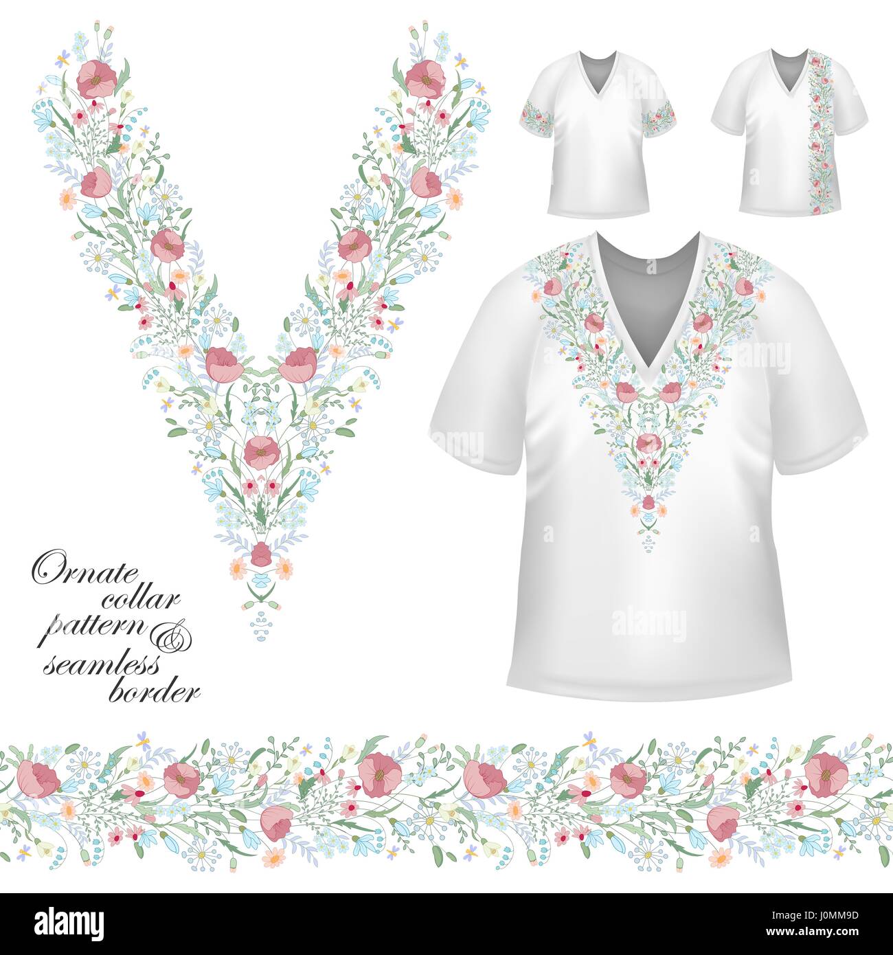 Vector design for collar shirts, blouses, T-shirt. Cute flowers ...