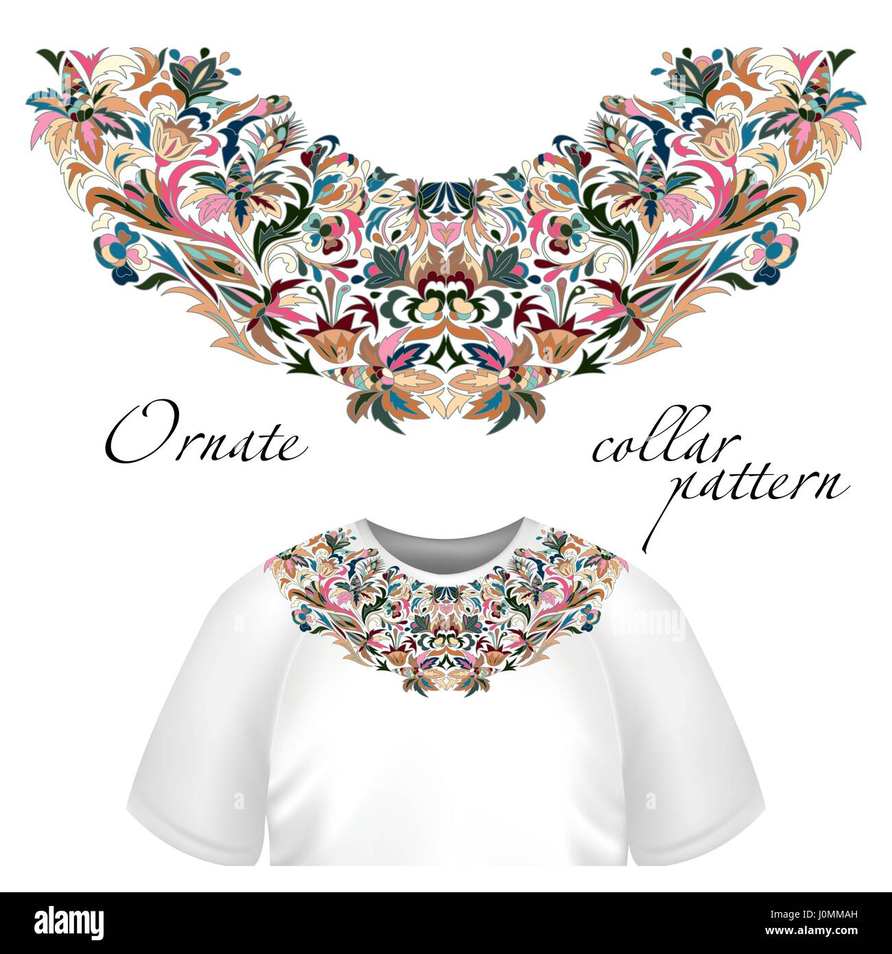 Neck print vector floral design. Fashion colorful collar. Vector ...