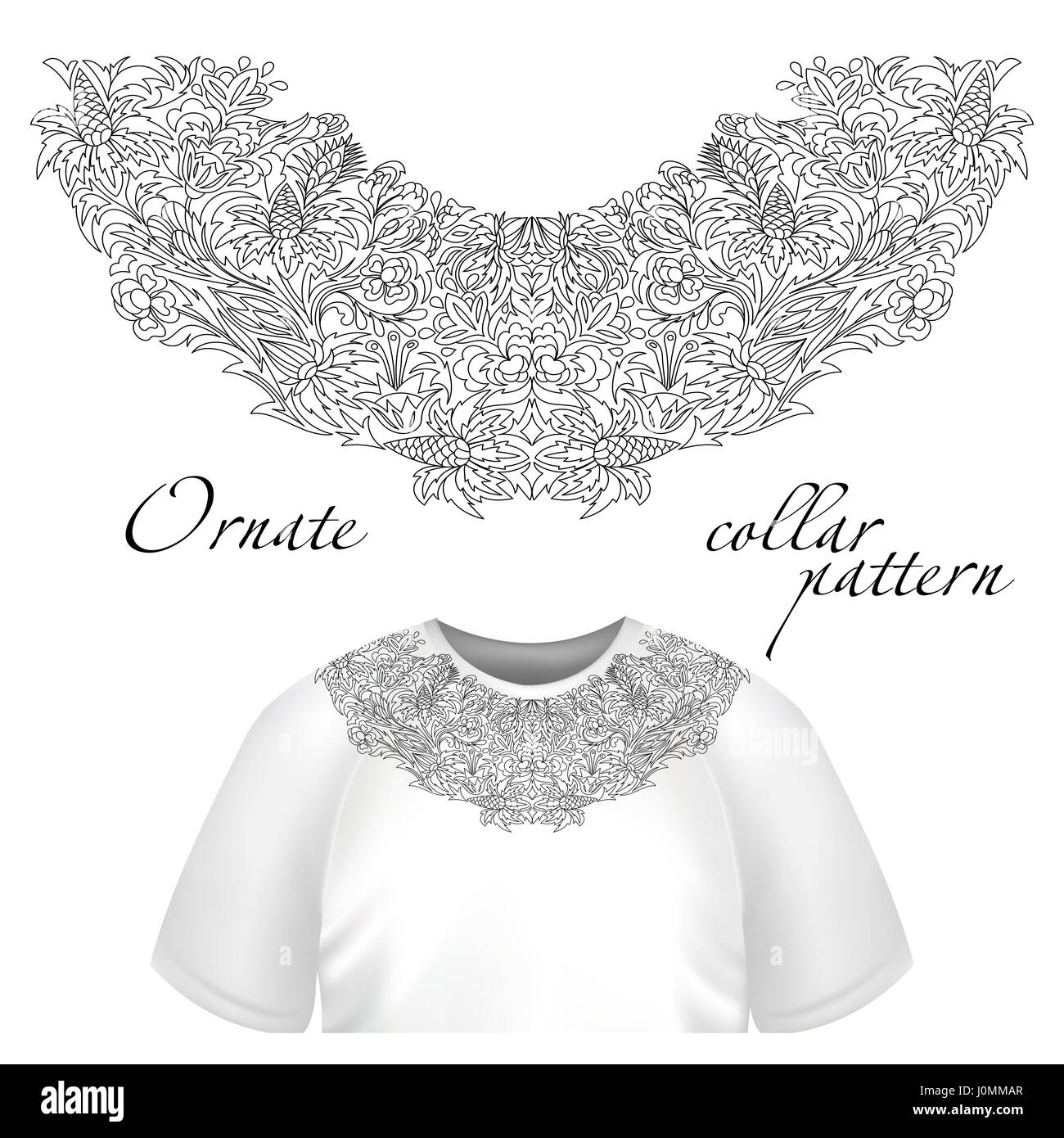 Neck print vector floral design. Fashion lace collar. Vector ...
