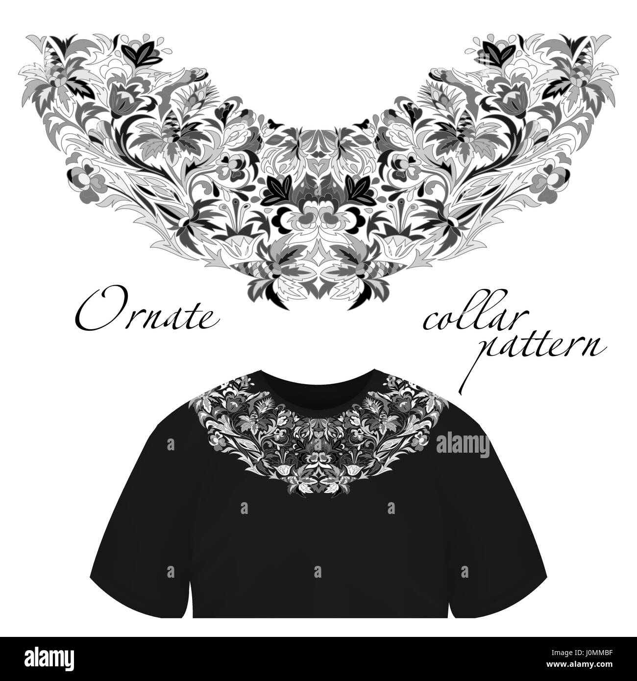 Neck print vector floral design. Fashion white lace collar. Vector ...