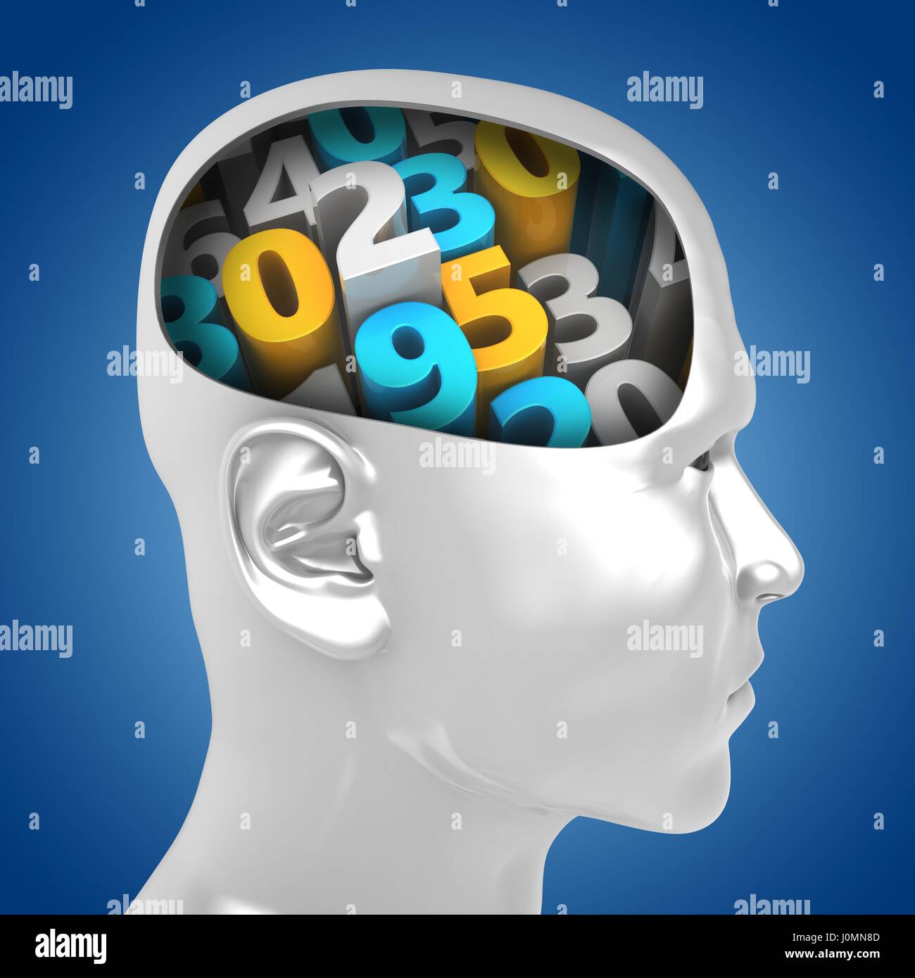 abstract 3d illustration of head with the numbers inside the head Stock ...