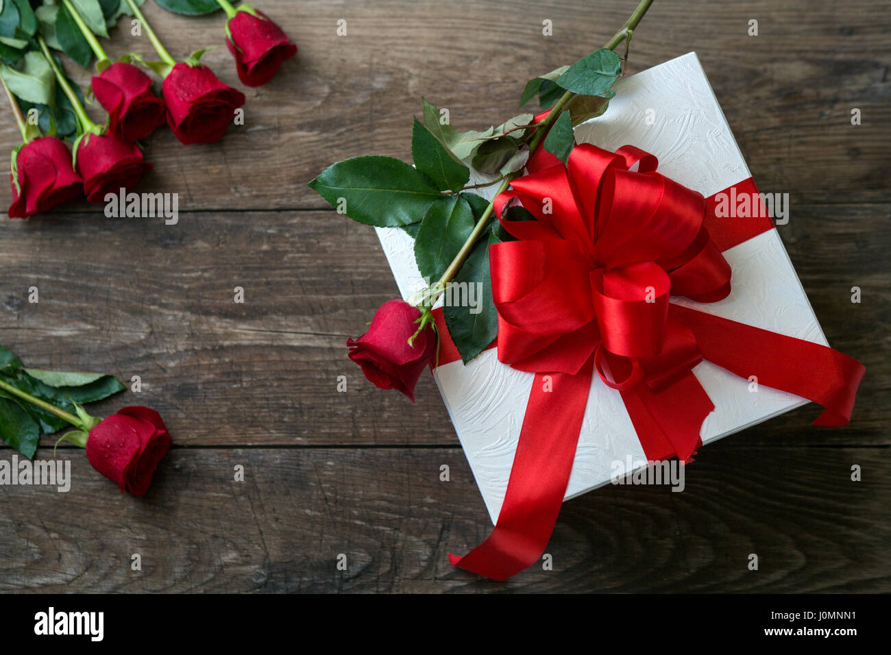 Gift box happy birthday text retro red ribbon bow hi-res stock ...