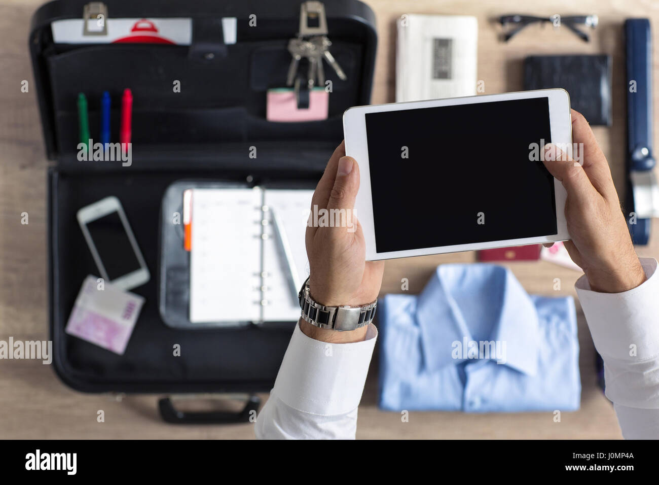 businessman organization on tablet for work top view Stock Photo - Alamy