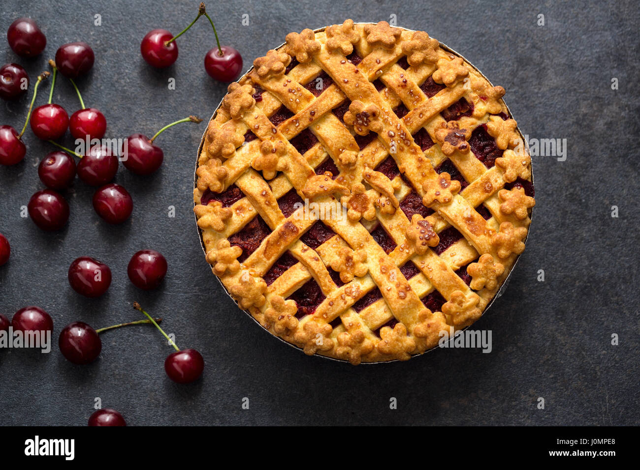 homemade cherry pie on the table top view Stock Photo - Alamy