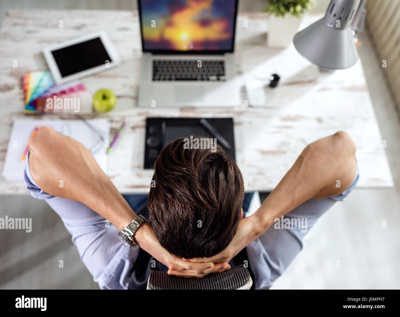 top view workplace artist designer on his work at desk Stock Photo - Alamy