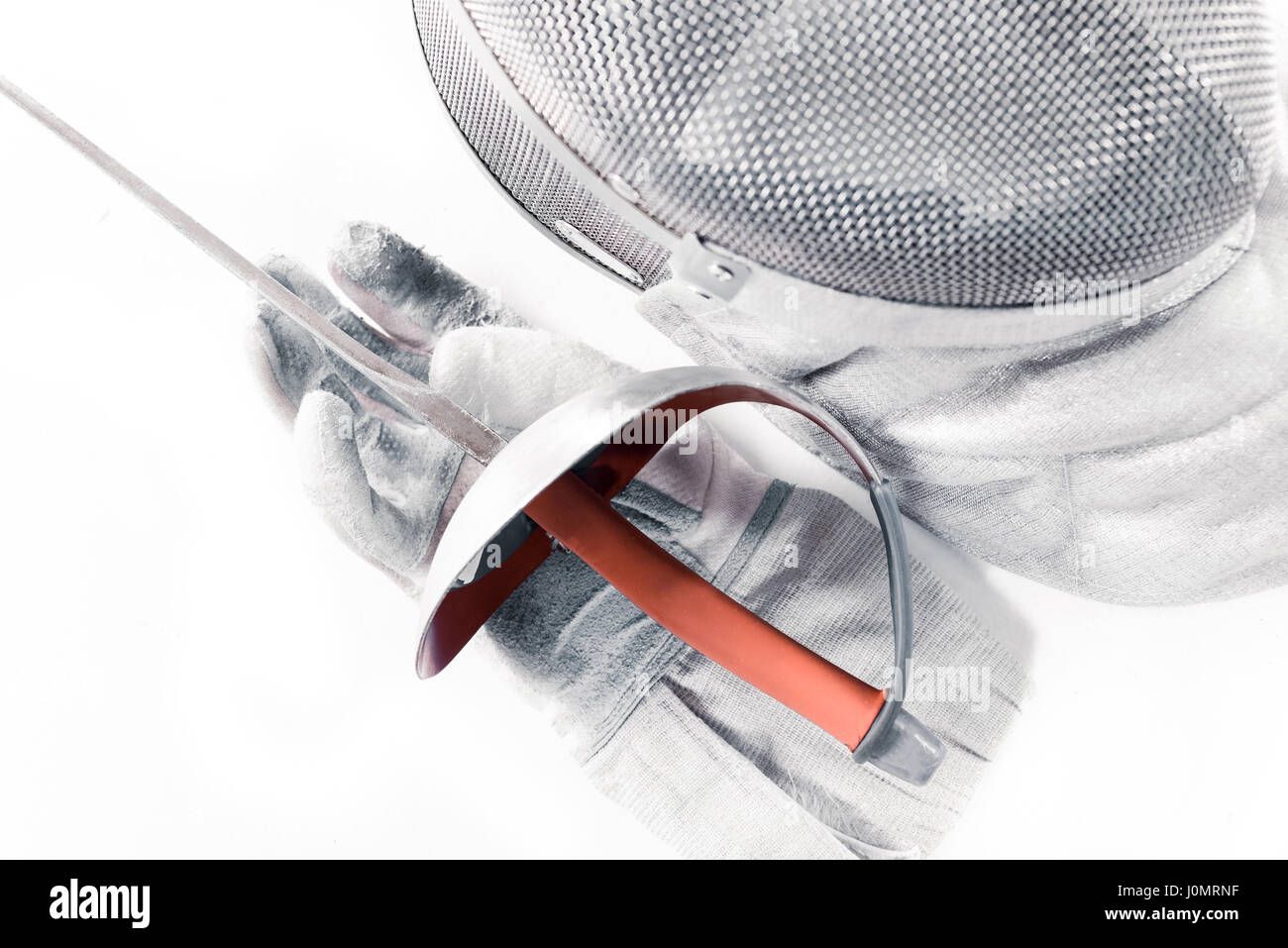 Professional fencing equipment, mask, glove and rapier isolated on ...